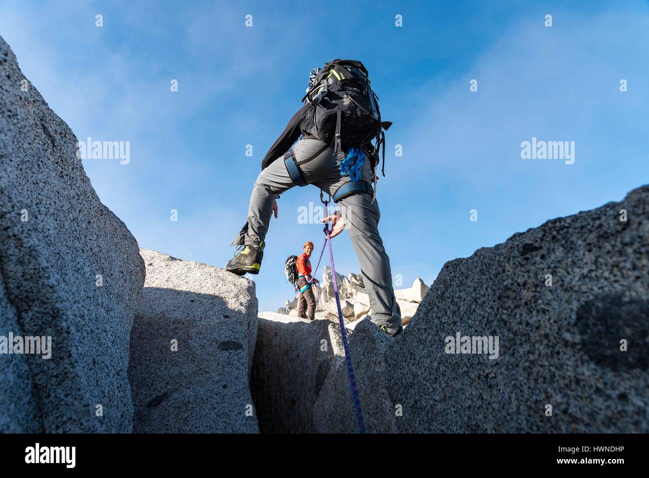 Italy, Lombardy, Temu, hikers progressing on the crest of Cresta Croce ...
