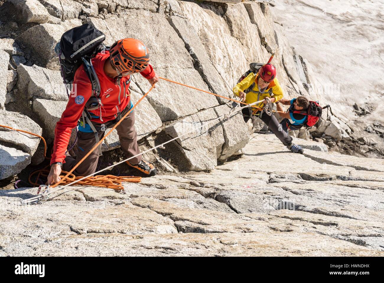Italy, Lombardy, Temu, small climbing passage to reach the crest of ...