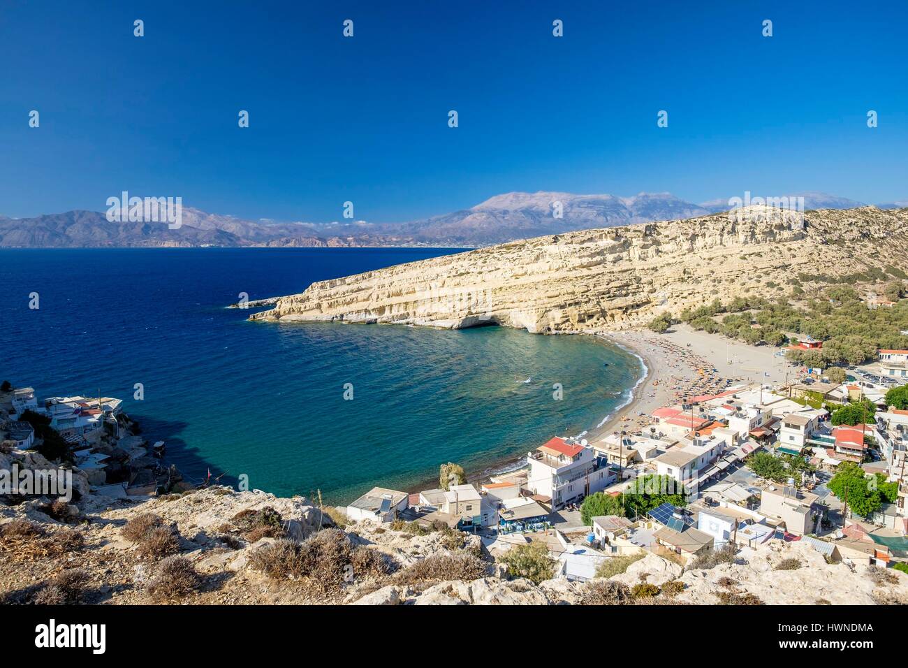 Greece, Crete, Messara Plain, Matala searesort, was in the 1960s ...