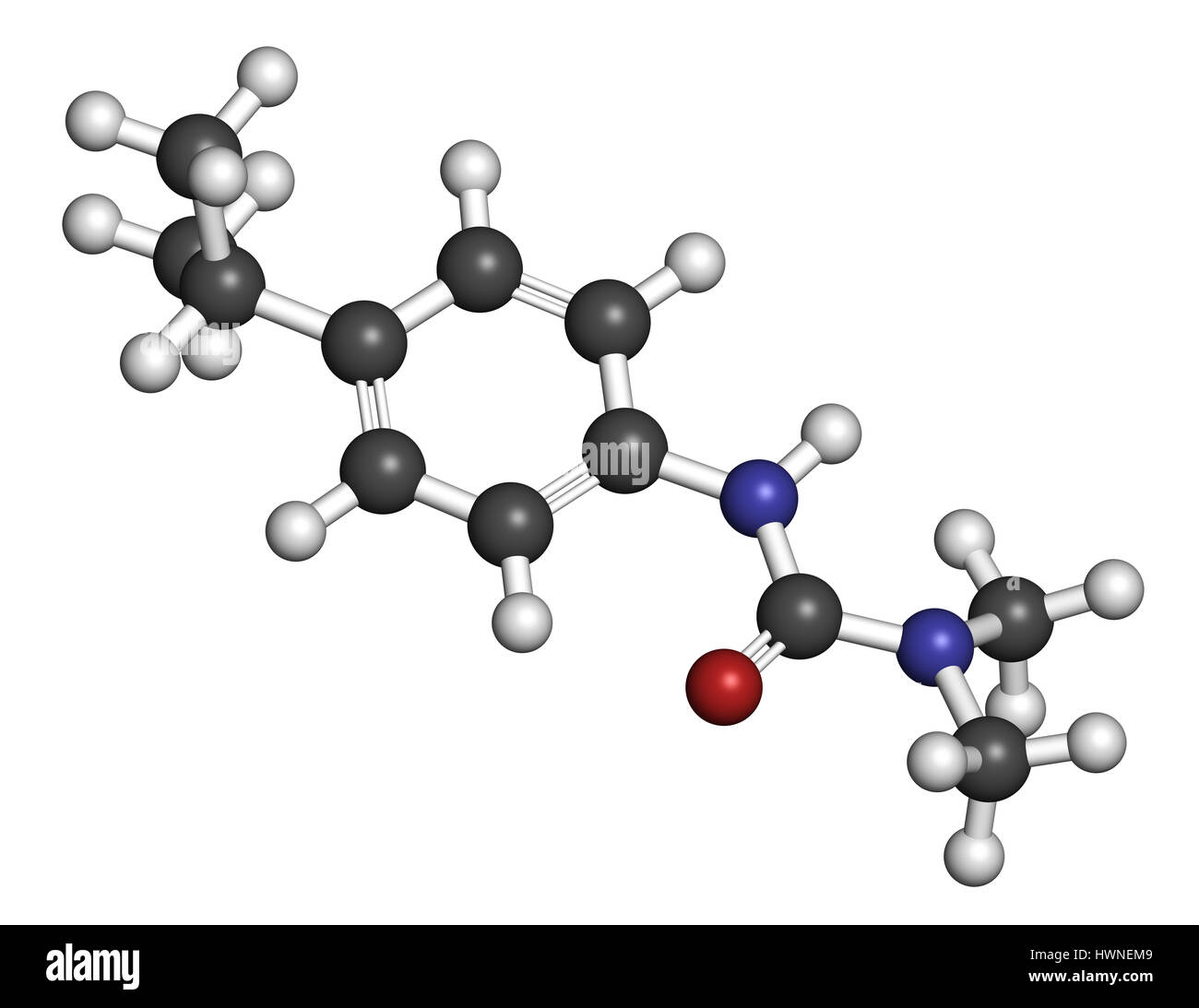 Isoproturon herbicide molecule. 3D rendering. Atoms are represented as ...