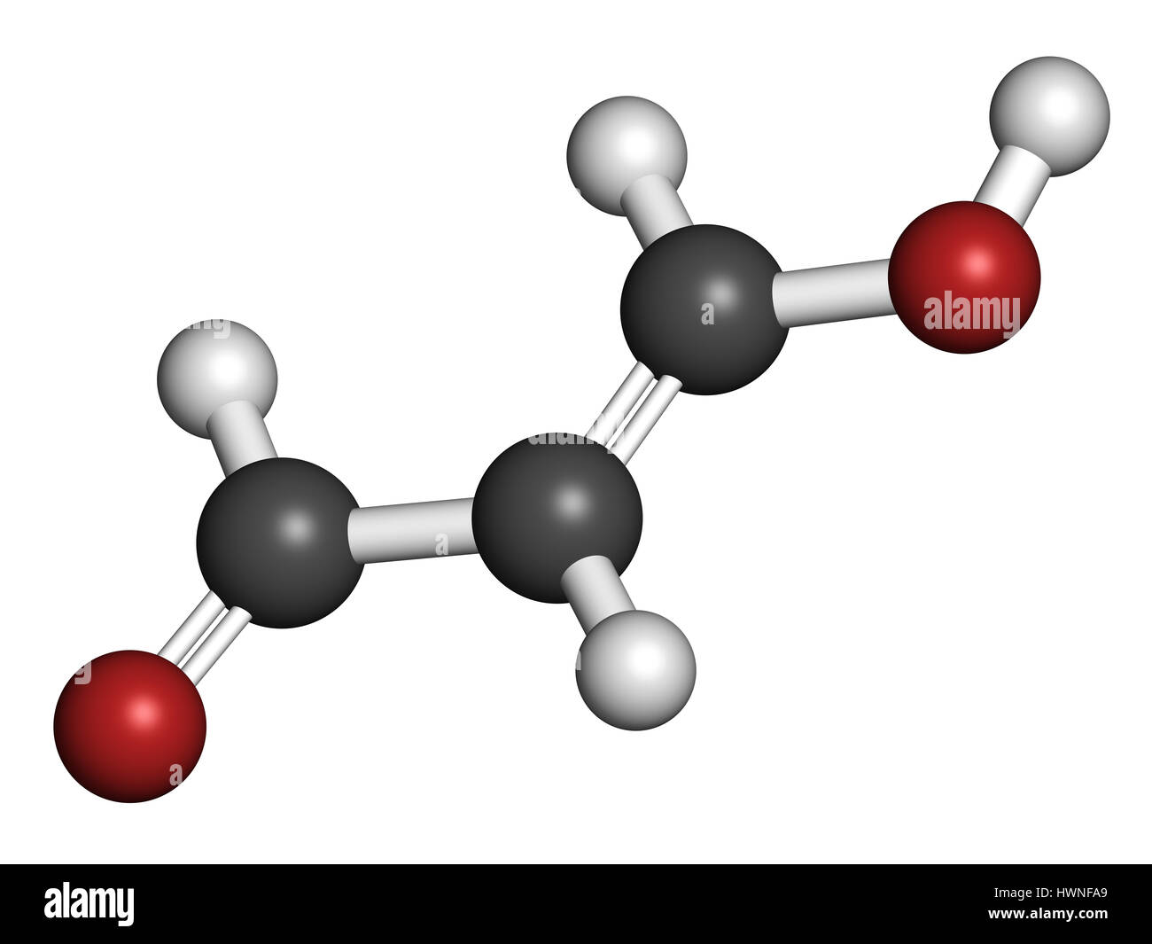 Malondialdehyde (MDA, enol form) molecule. Marker of oxidative stress ...