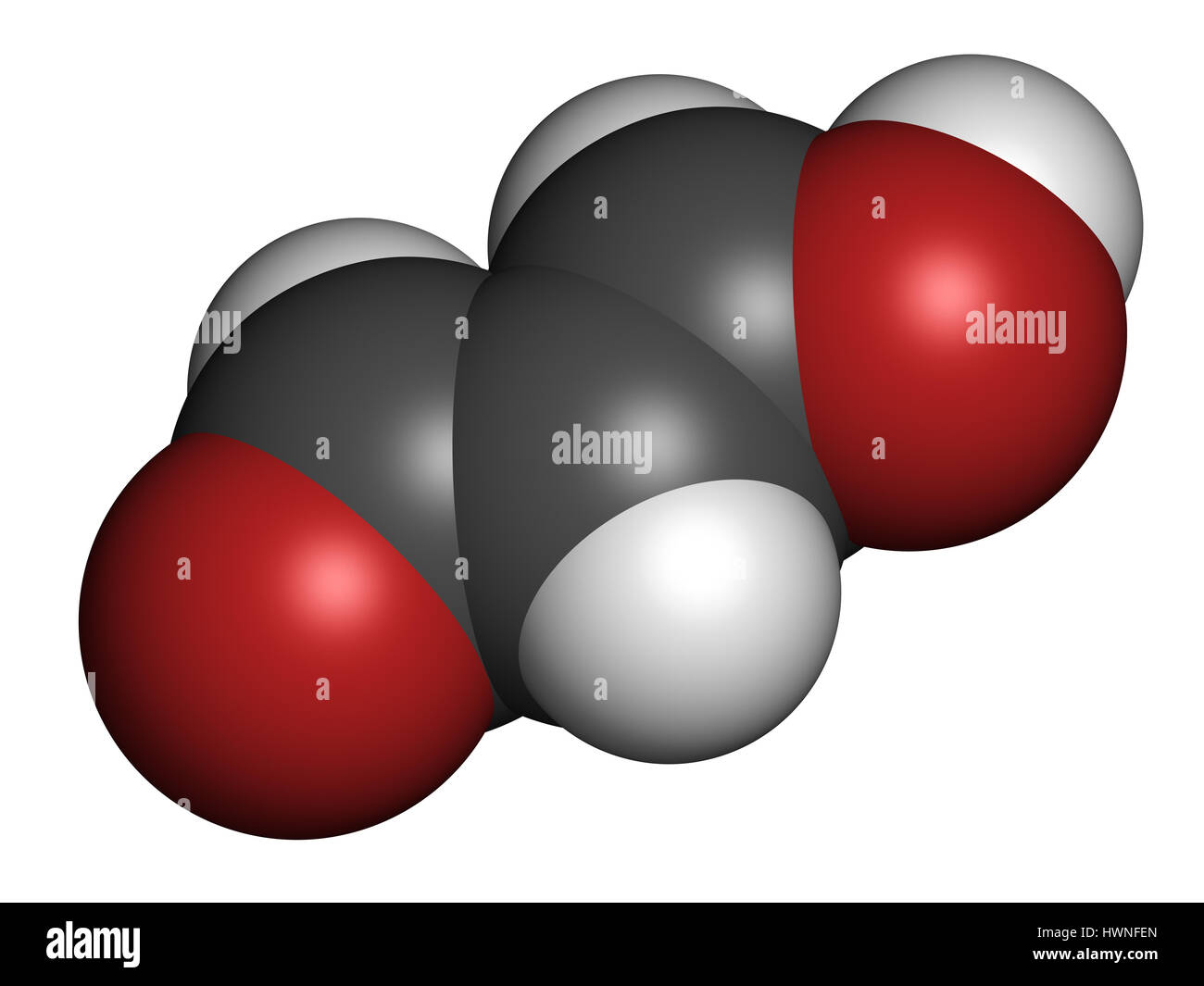 Malondialdehyde (MDA, enol form) molecule. Marker of oxidative stress ...