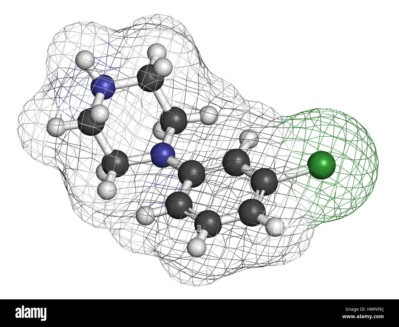 Meta-chlorophenylpiperazine (mCPP) psychoactive drug molecule. 3D ...