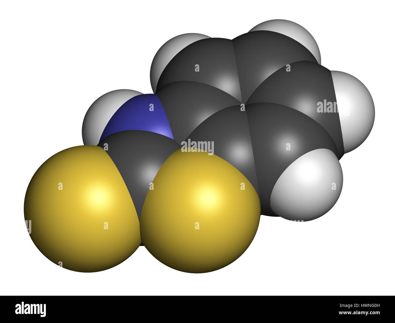 Mercaptobenzothiazole (MBT) skin sensitizer molecule. Used as rubber ...