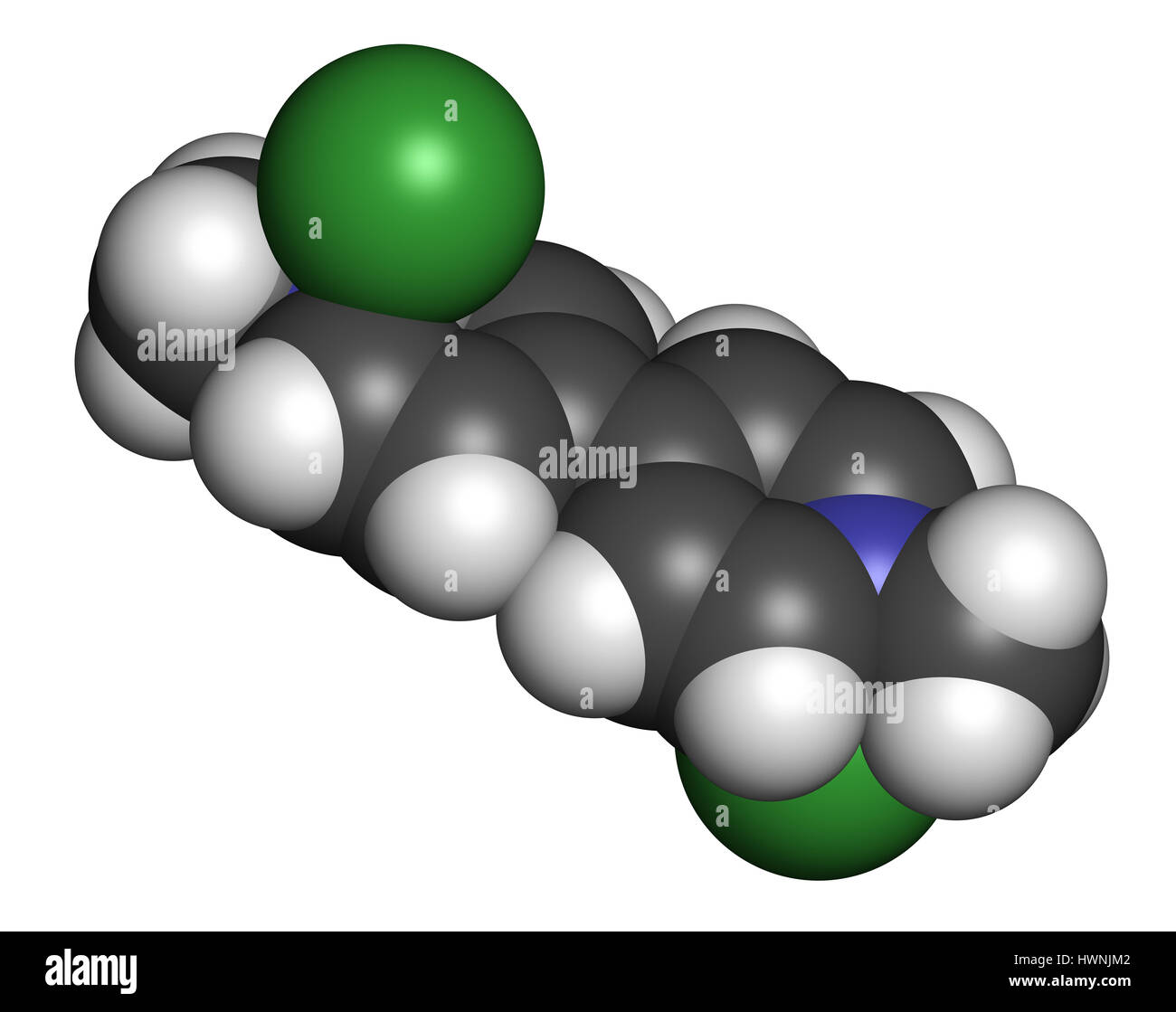 Paraquat herbicide molecule 3D rendering. Atoms are represented as ...