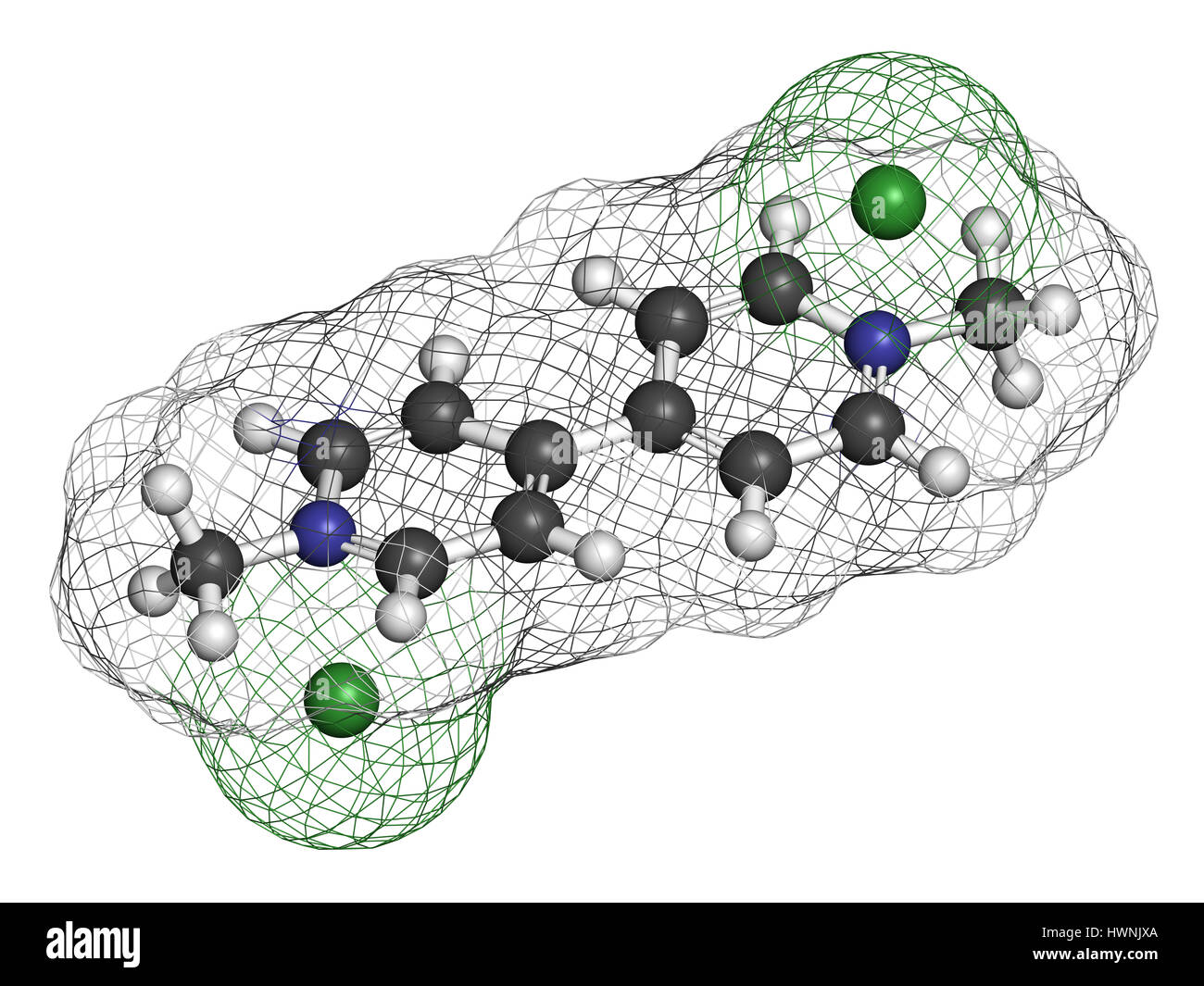 Paraquat herbicide molecule 3D rendering. Atoms are represented as ...