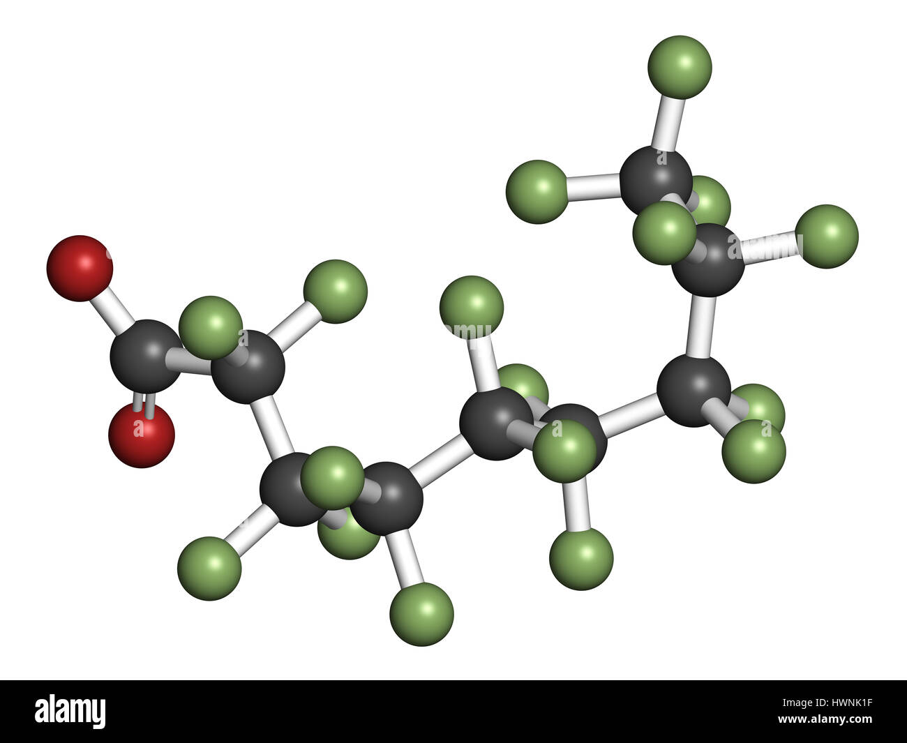 Perfluorononanoic acid (PFNA, perfluorononanoate) surfactant molecule ...