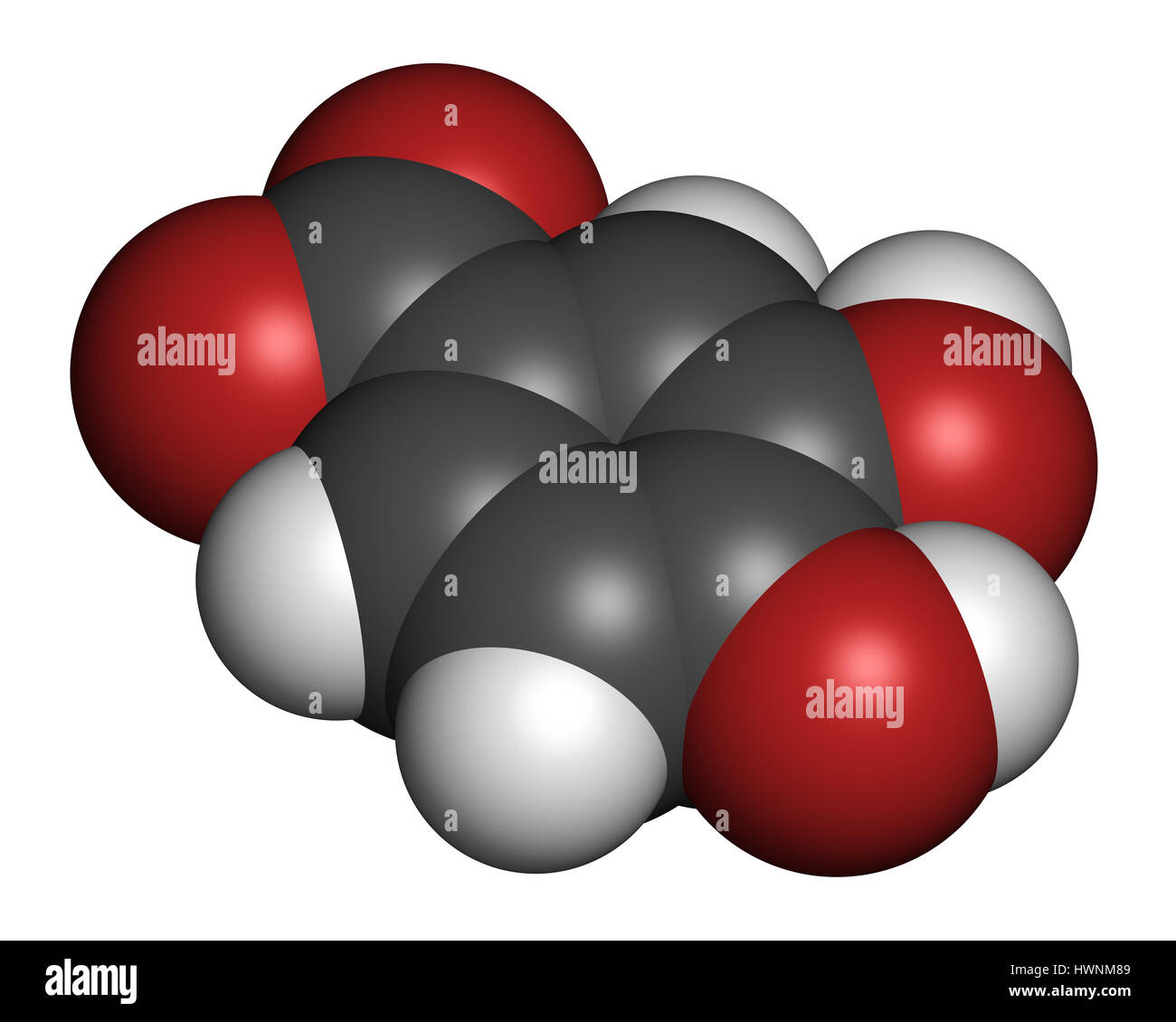 Protocatechuic acid (PCA) green tea antioxidant molecule. 3D rendering ...