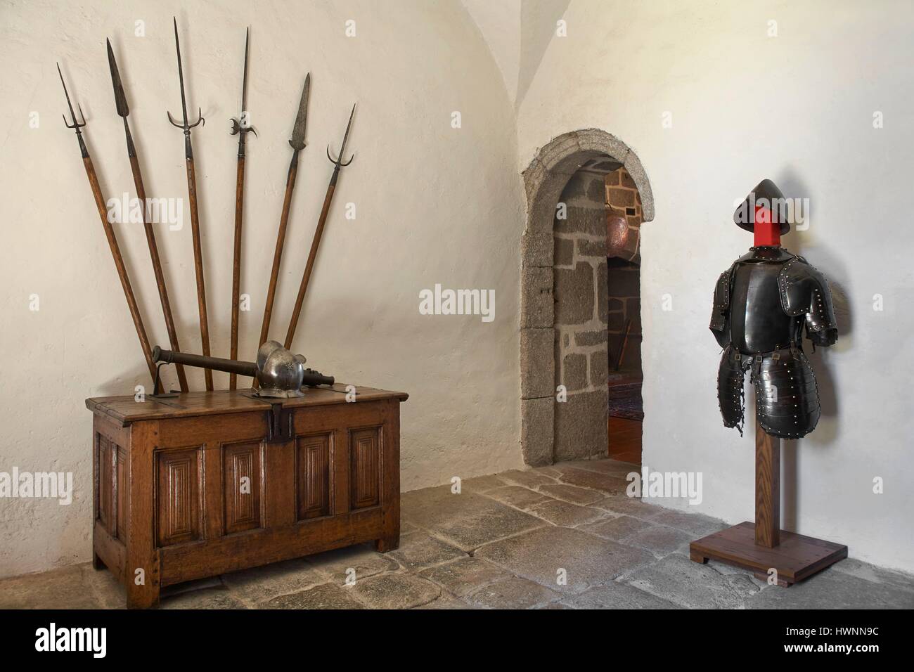 France, Haute Loire, Esplantas, Fortified castle, Entrance hall Stock ...