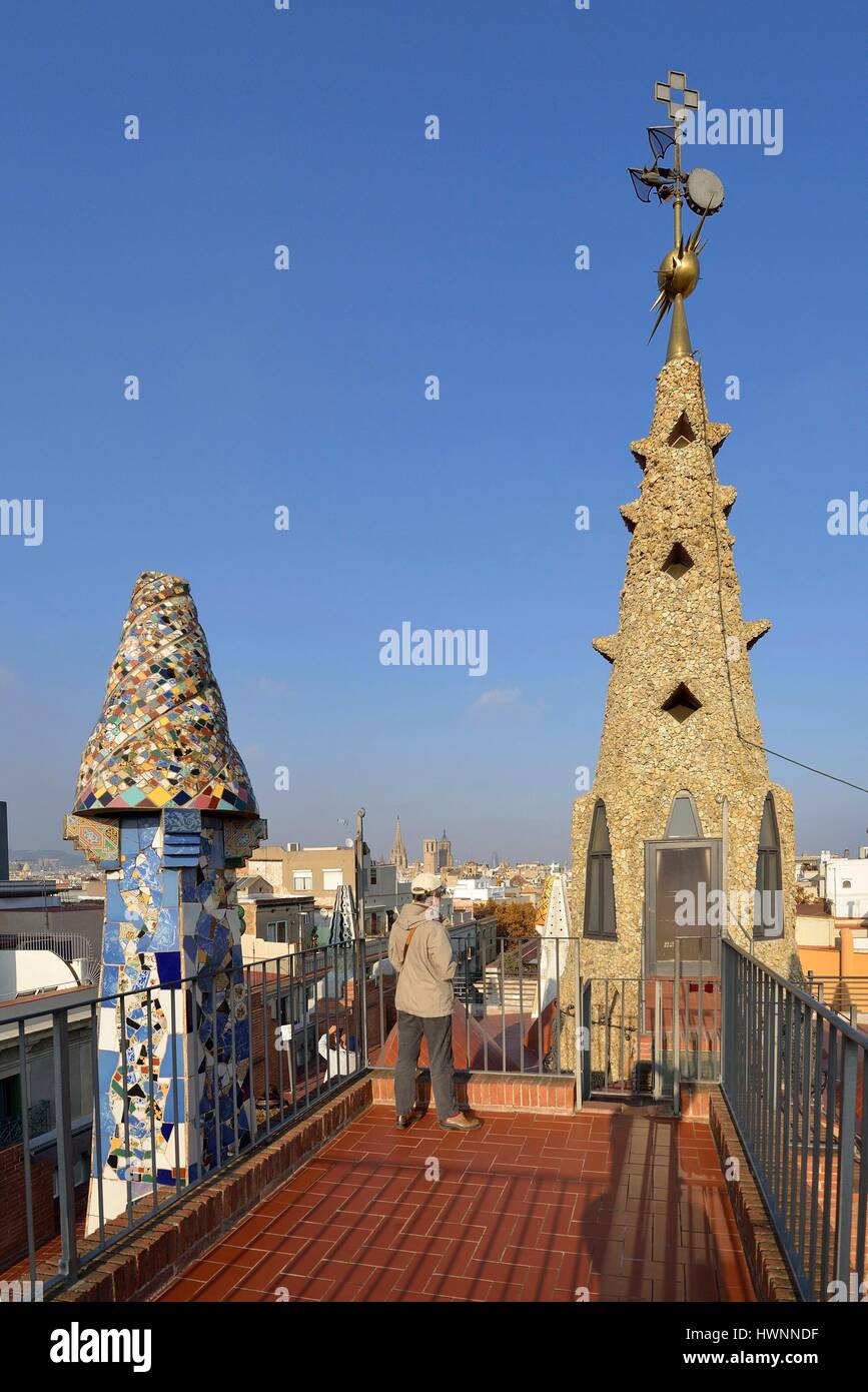 Spain, Catalonia, Barcelona, Palau Guell, Guell Palace by Antoni Gaudi ...