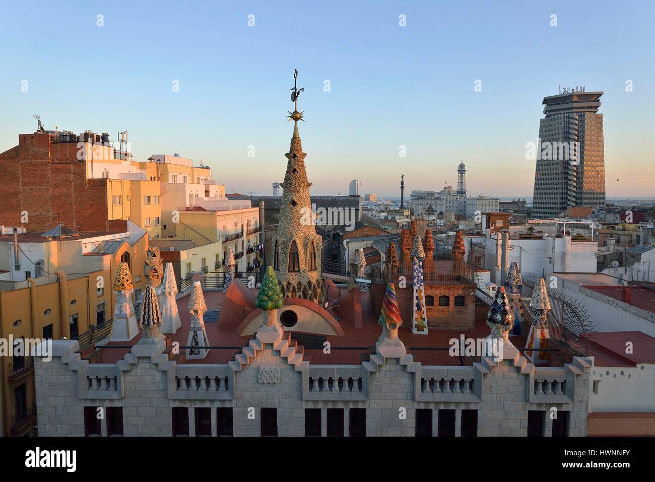 Spain, Catalonia, Barcelona, Palau Guell, Guell Palace by Antoni Gaudi ...