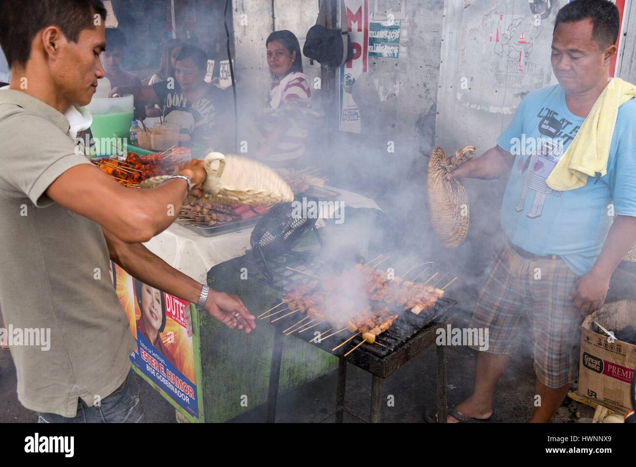 Philippines, Luzon, Sorsogon Province, Donsol, grilled meat on ...