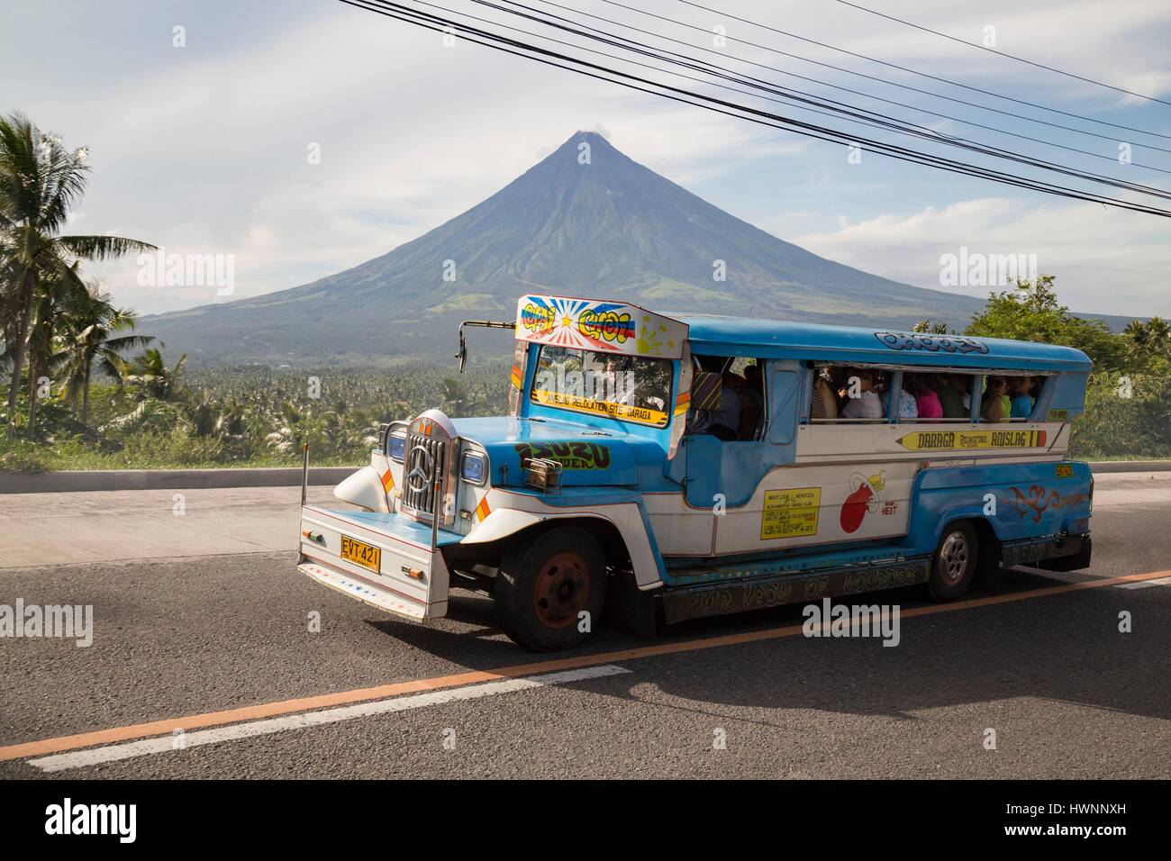 Philippines, Luzon, Sorsogon Province, Donsol, local bus, a jeepney, in ...