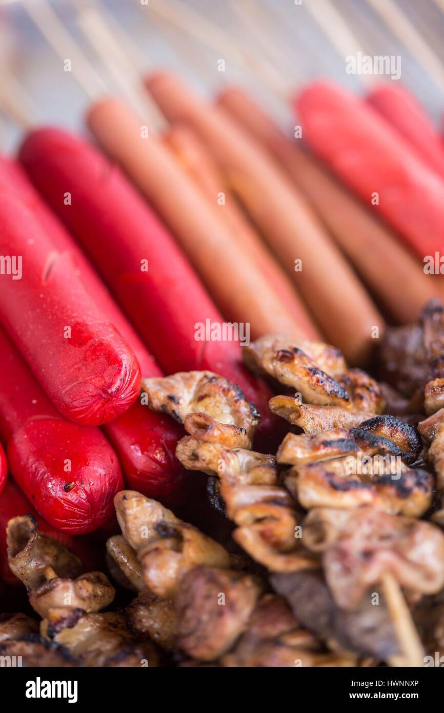 Philippines, Luzon, Sorsogon Province, Donsol, grilled meat on ...