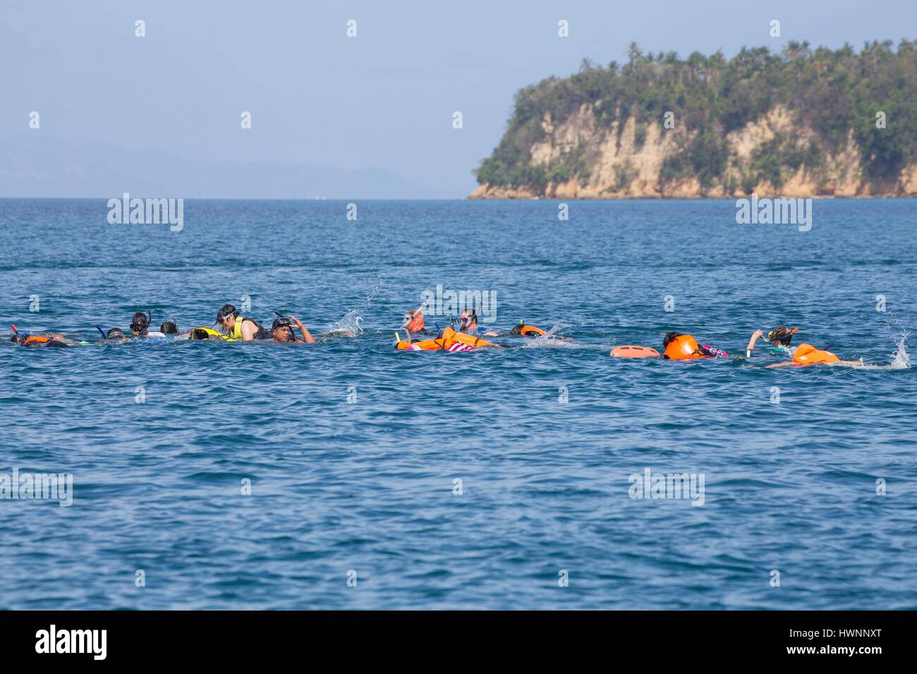 Philippines, Luzon, Sorsogon Province, Donsol, tourists swimming with ...