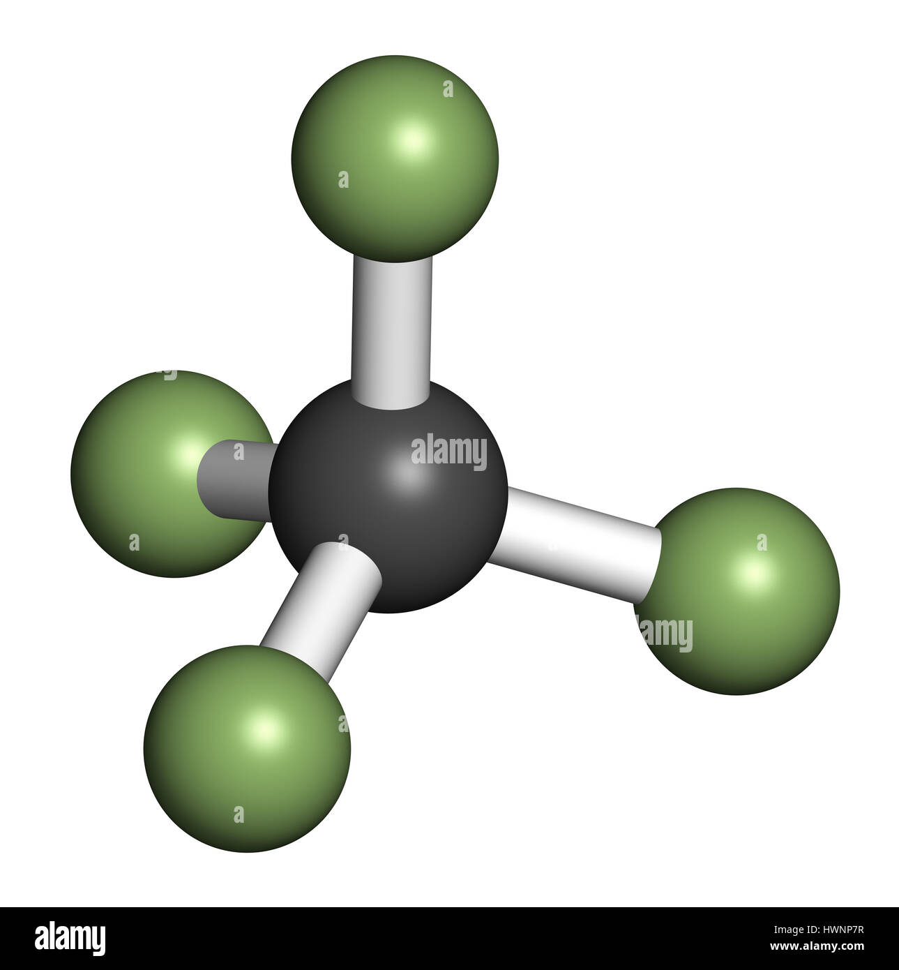 Tetrafluoromethane (carbon tetrafluoride, CF4) greenhouse gas molecule ...