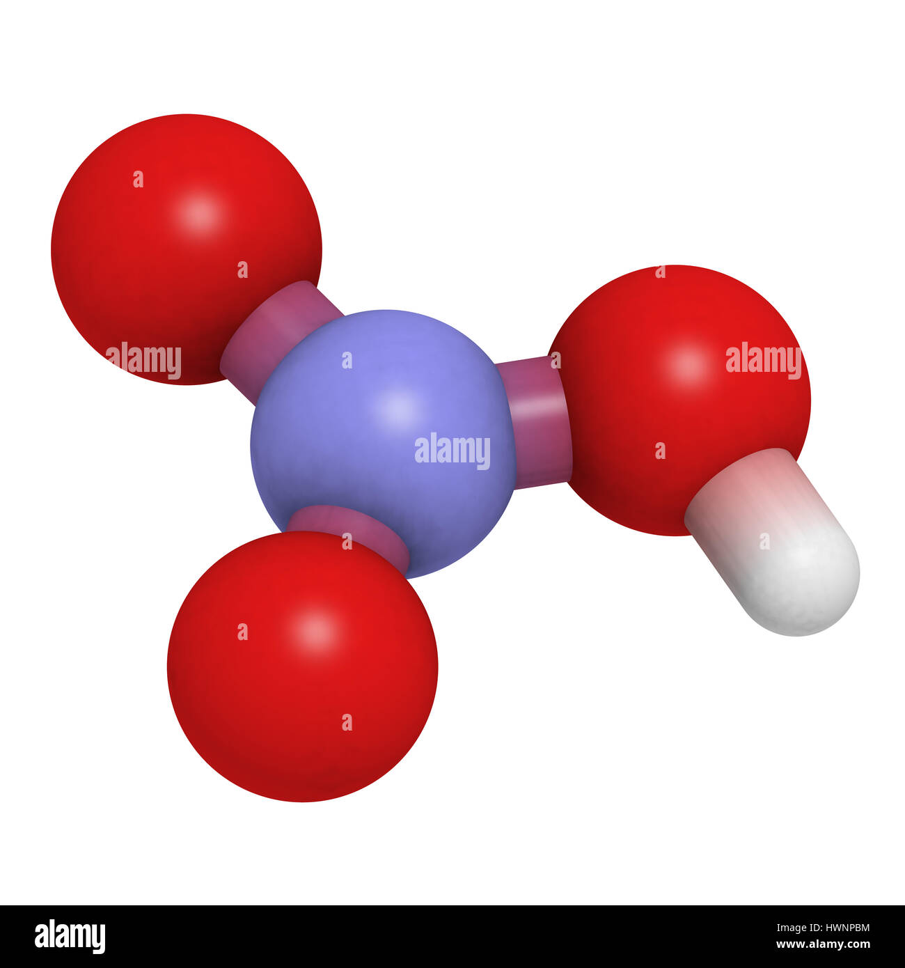 Nitric acid (HNO3) strong mineral acid molecule. Used in production of ...