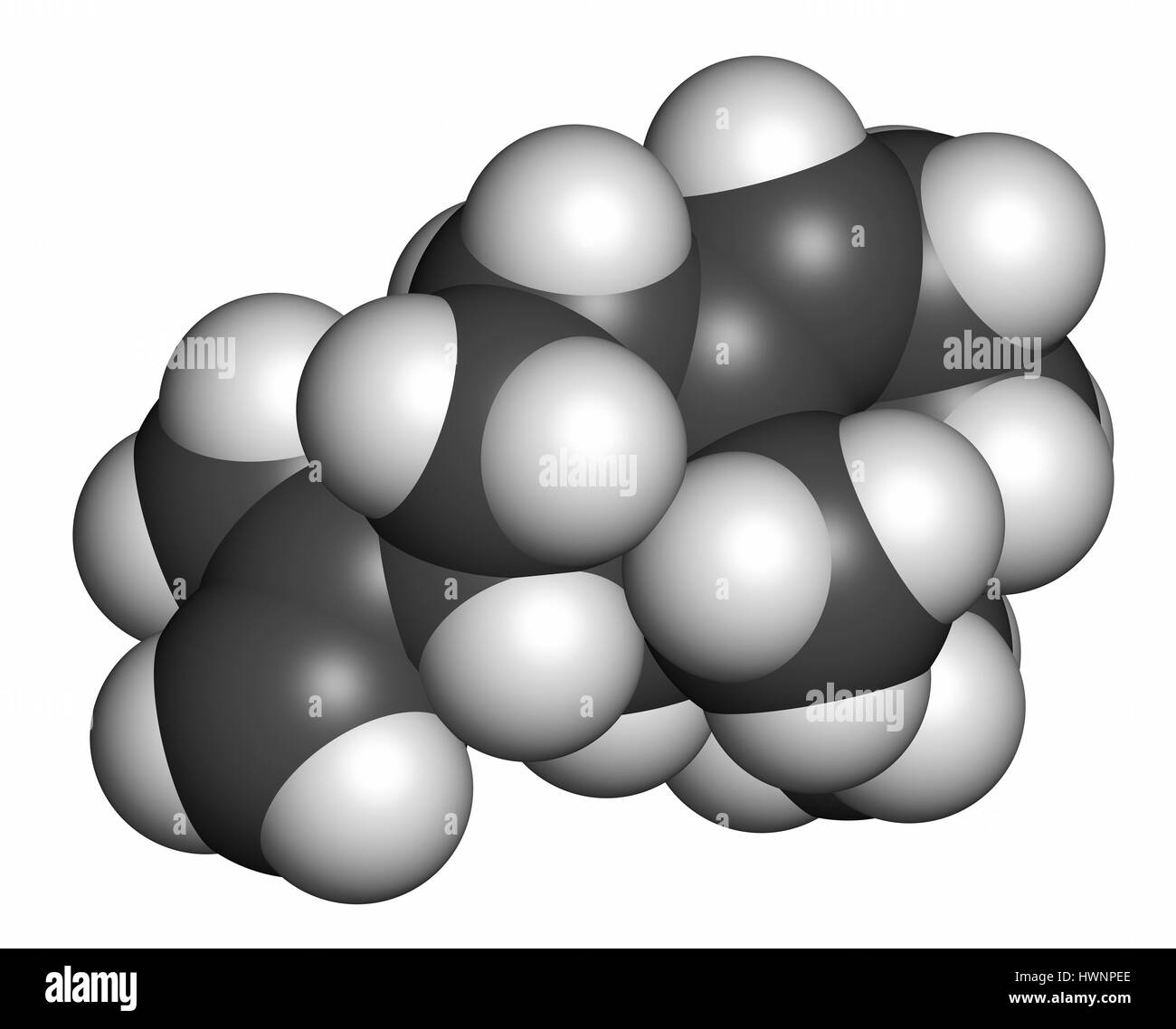 Valencene citrus fruit aroma molecule. 3D rendering. Atoms are ...