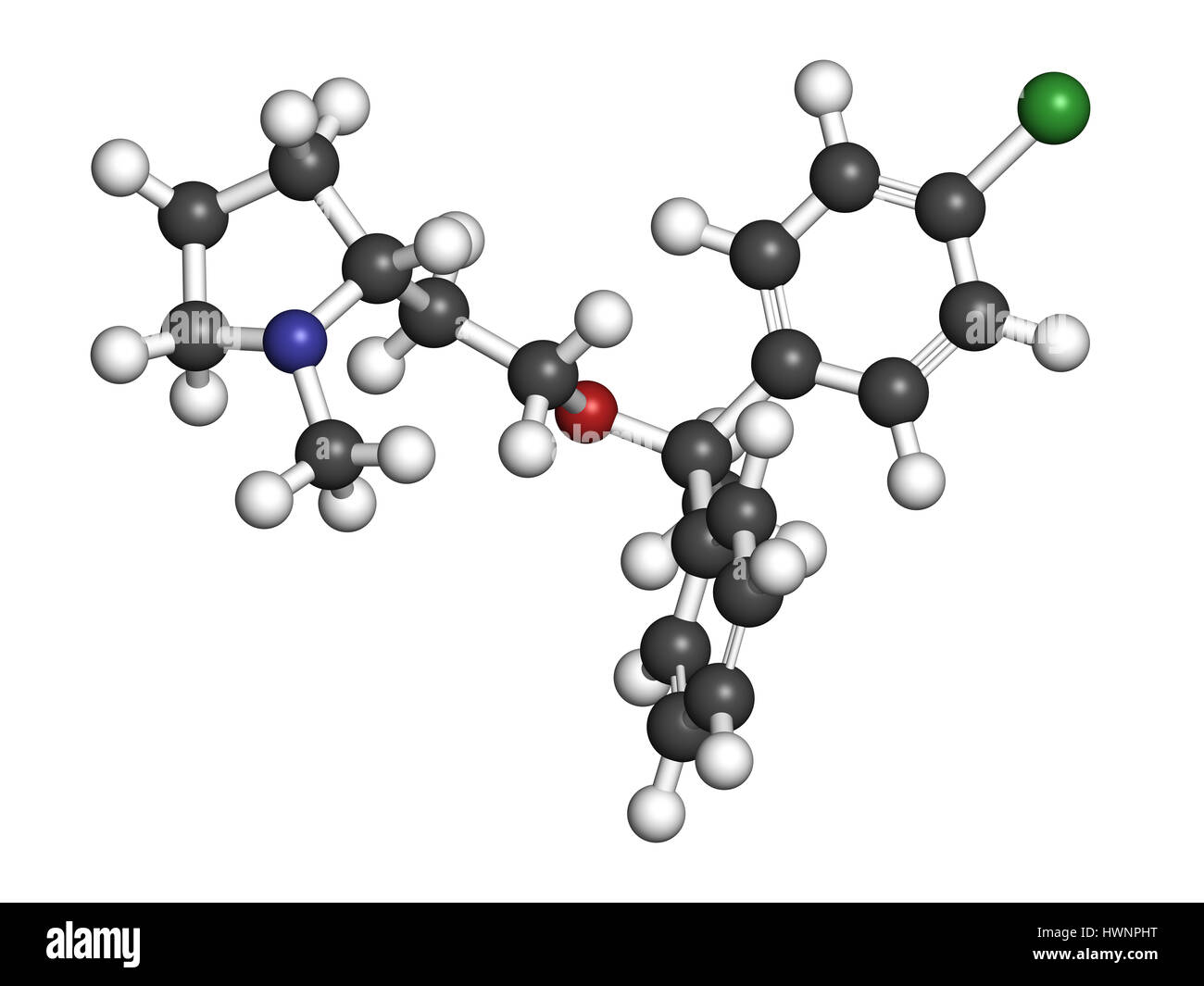 Clemastine (meclastine) antihistamine drug molecule. Used to treat ...