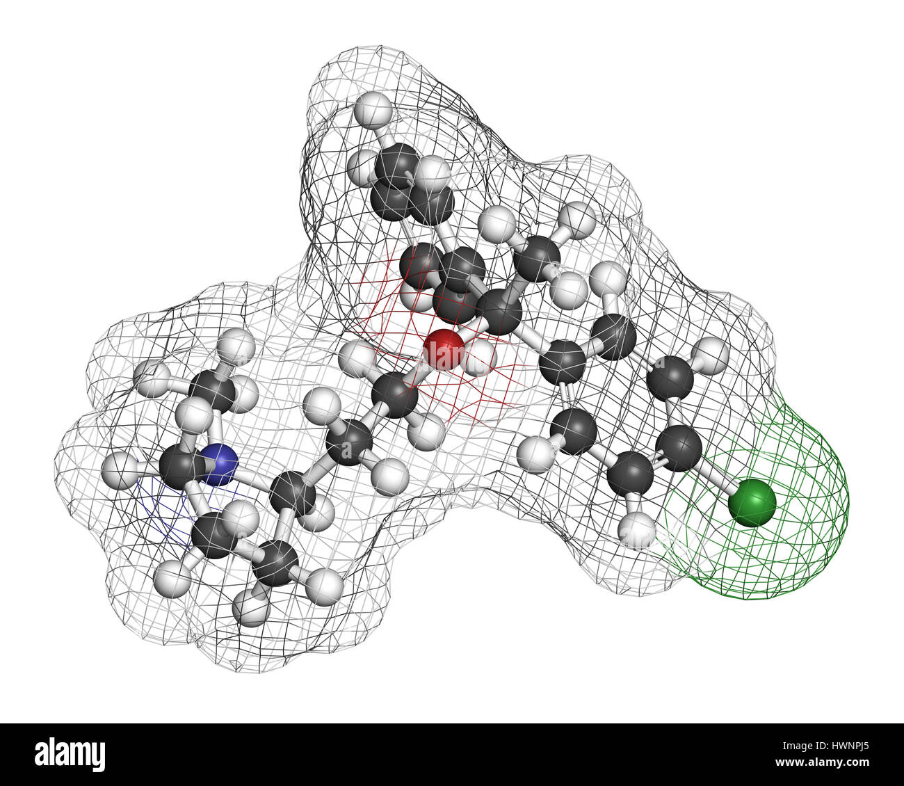 Clemastine (meclastine) antihistamine drug molecule. Used to treat ...