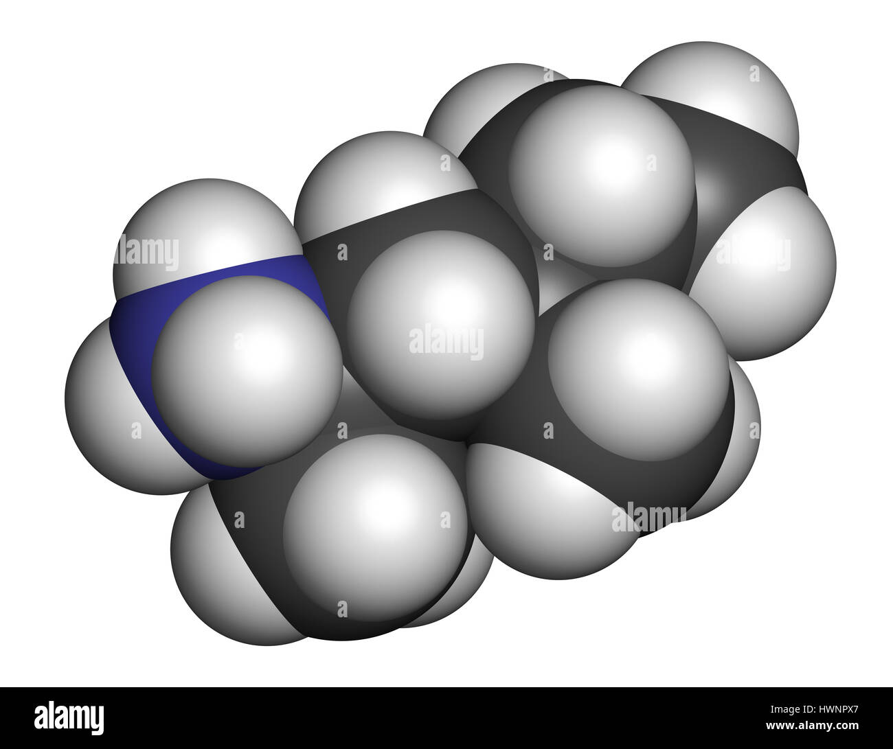 Methylhexanamine (dimethylamylamine, DMAA) stimulant molecule. 3D ...