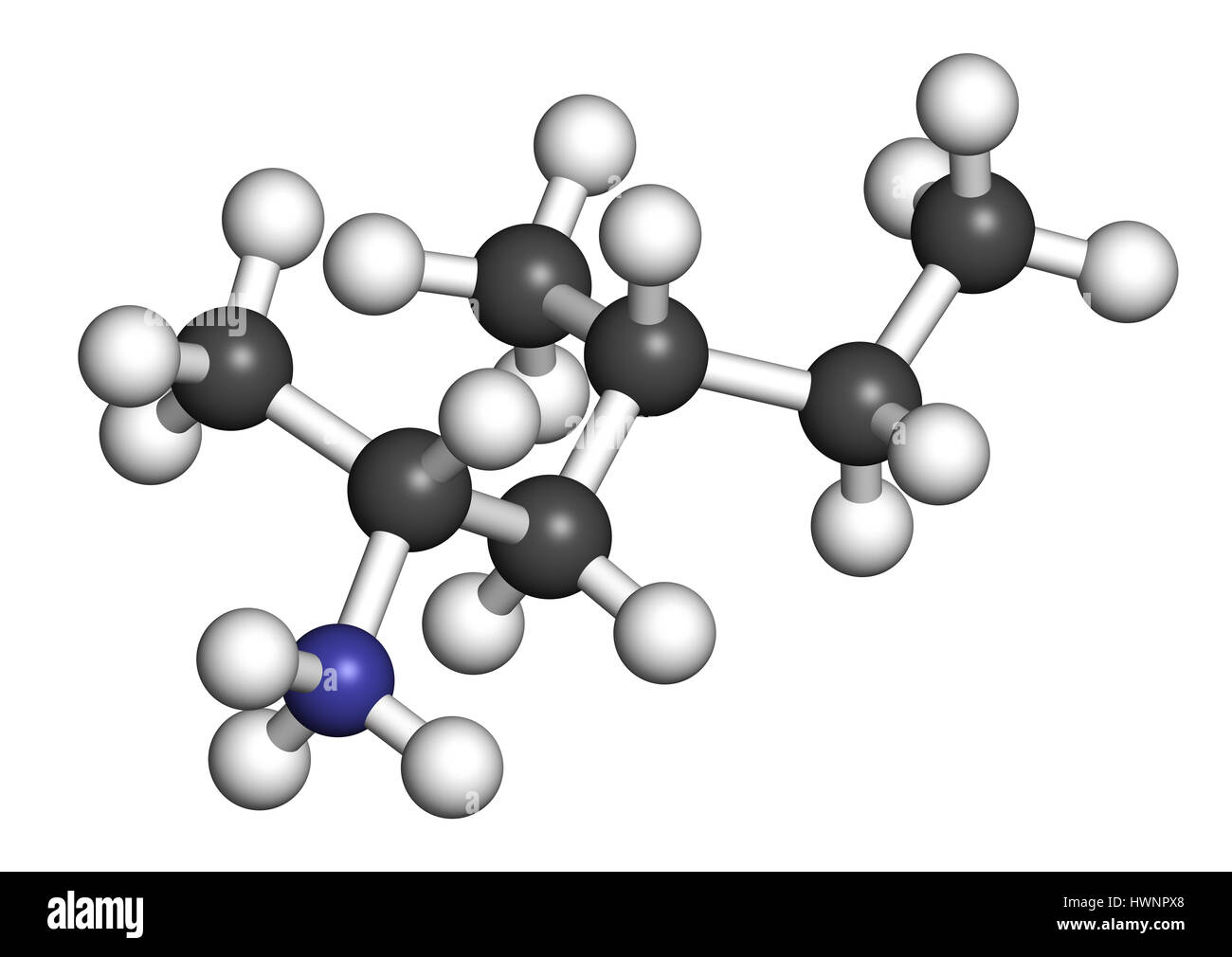 Methylhexanamine (dimethylamylamine, DMAA) stimulant molecule. 3D ...