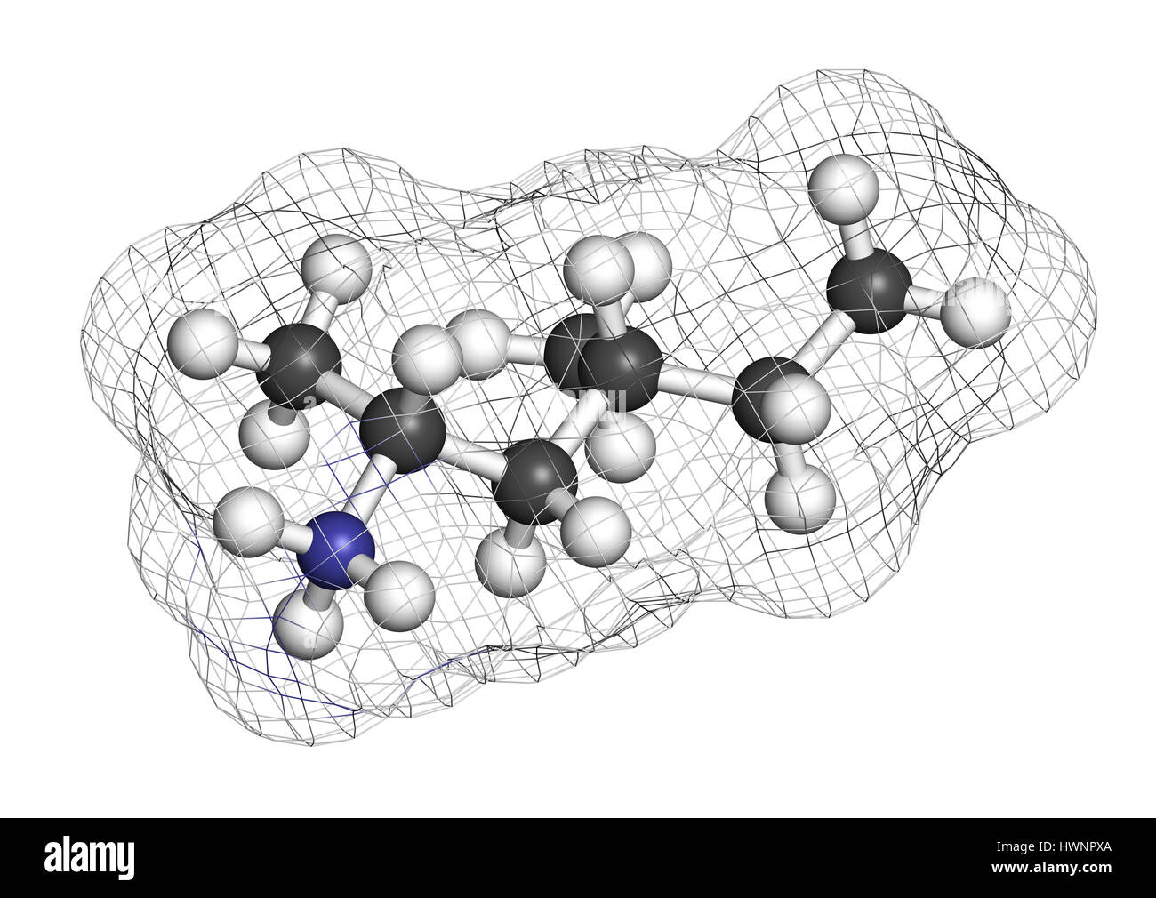 Methylhexanamine (dimethylamylamine, DMAA) stimulant molecule. 3D ...