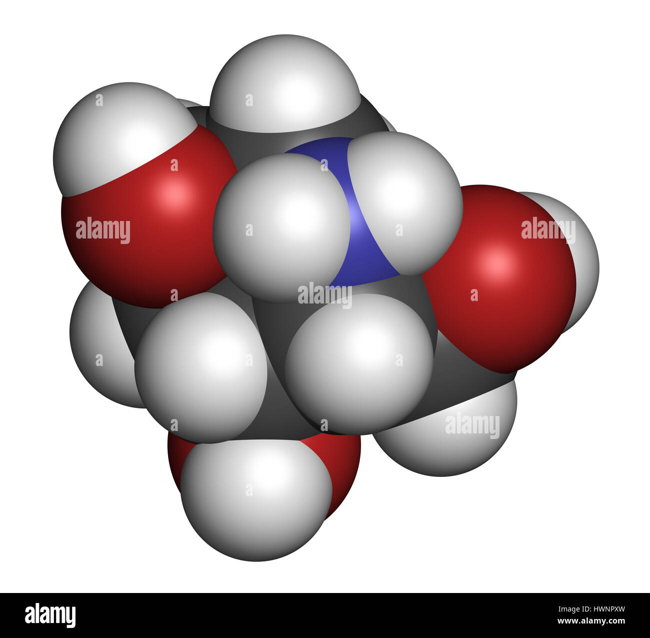 Migalastat Fabry disease drug molecule. 3D rendering. Atoms are ...