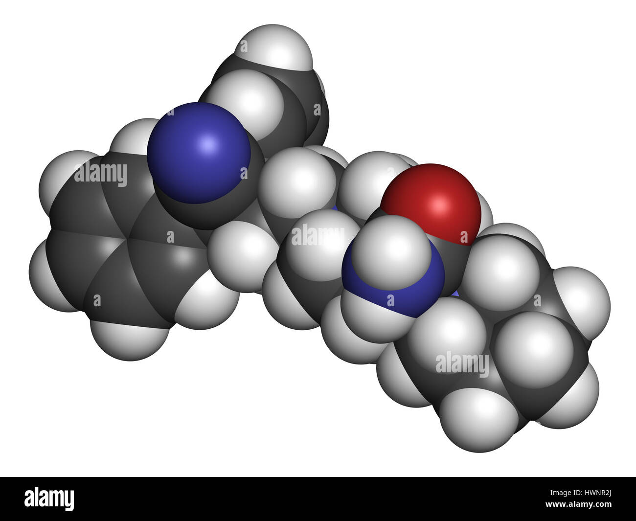 Piritramide opioid analgetic drug molecule. 3D rendering. Atoms are ...