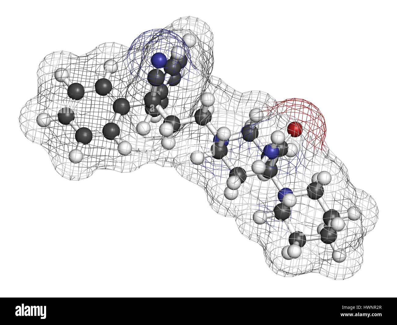 Piritramide opioid analgetic drug molecule. 3D rendering. Atoms are ...