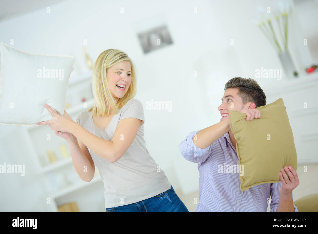 the pillow fight Stock Photo - Alamy