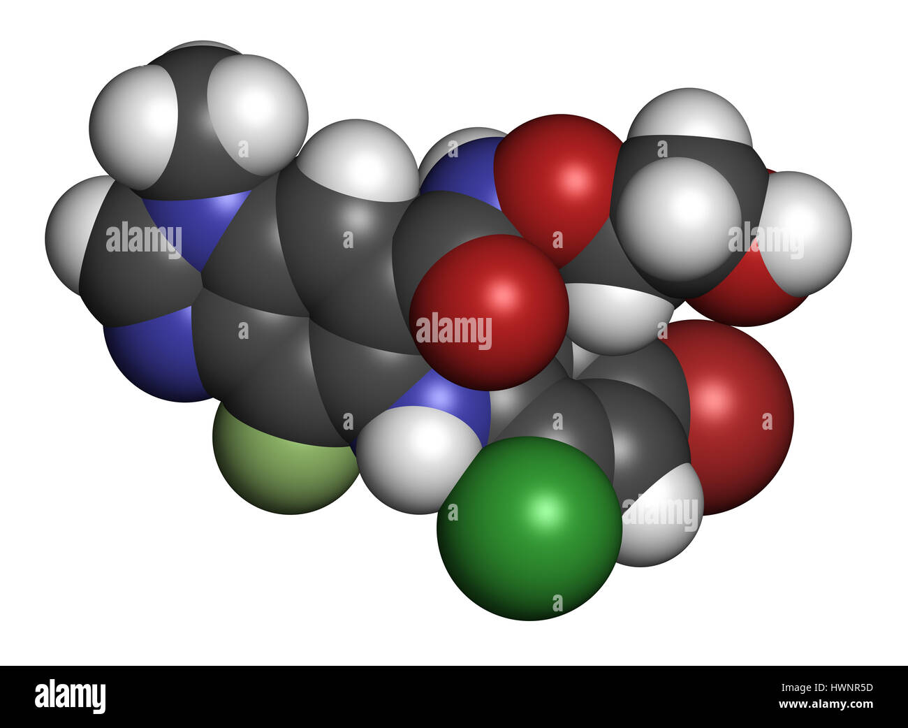 Selumetinib cancer drug molecule (MEK1 and MEK2 inhibitor). 3D ...