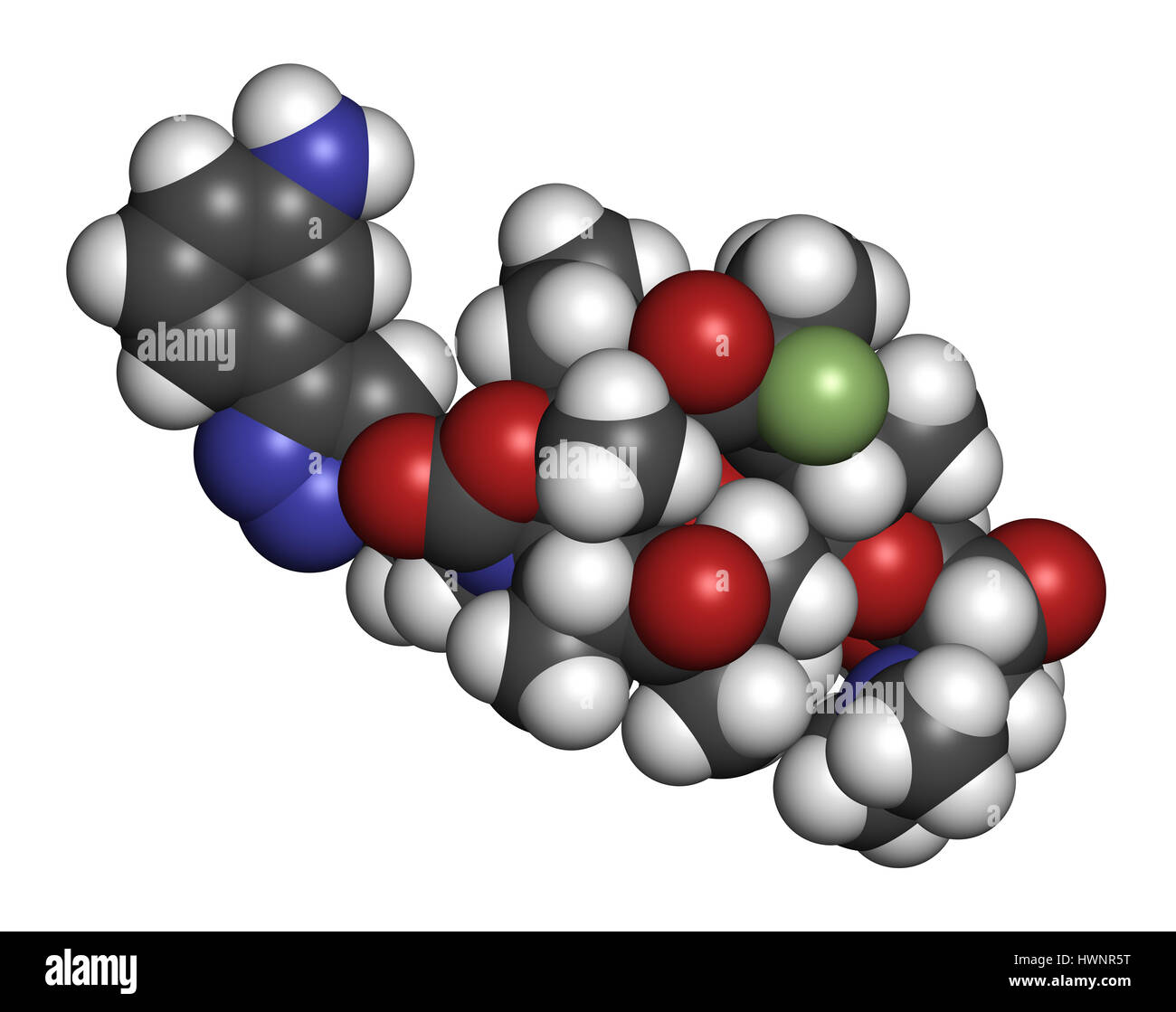 Solithromycin antibiotic drug molecule. 3D rendering. Atoms are ...