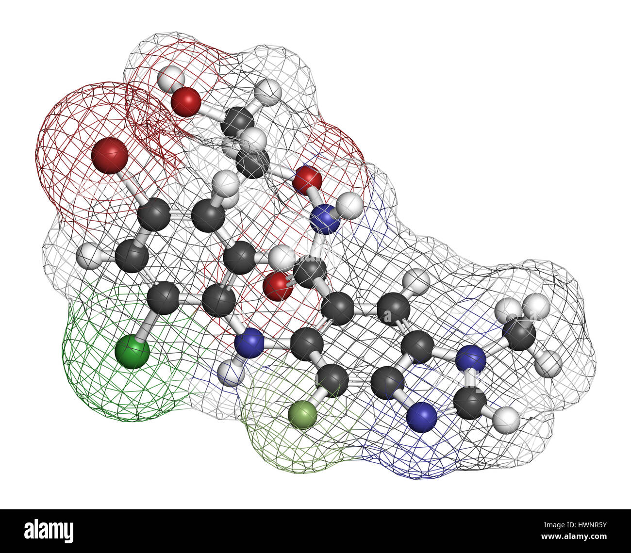 Selumetinib cancer drug molecule (MEK1 and MEK2 inhibitor). 3D ...