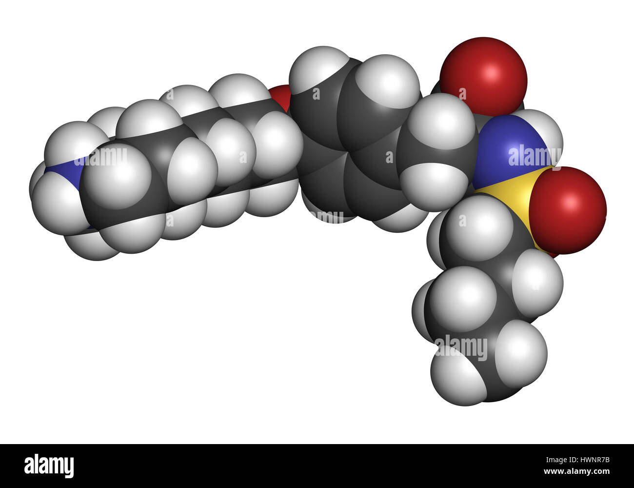 Tirofiban anticoagulant drug molecule. 3D rendering. Atoms are ...