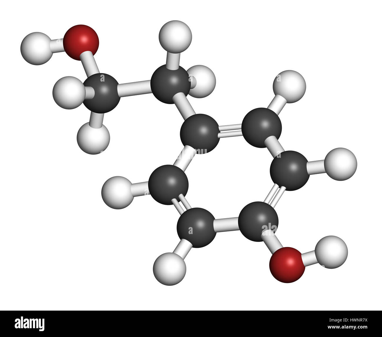 Tyrosol olive oil antioxidant molecule. 3D rendering. Atoms are ...