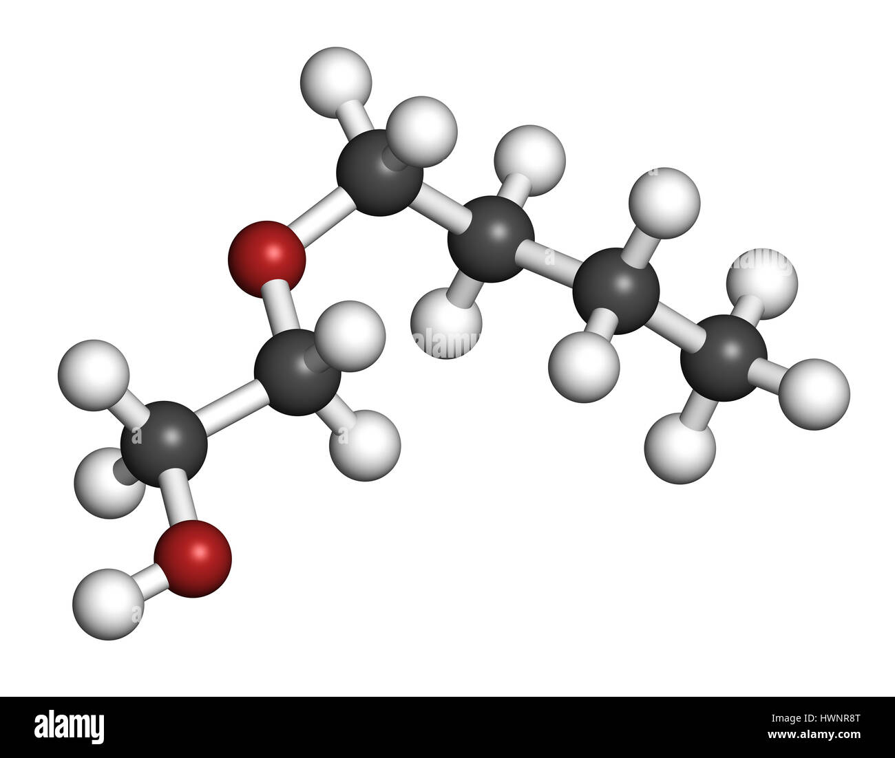 2-butoxyethanol molecule. Used as solvent and surfactant. 3D rendering ...