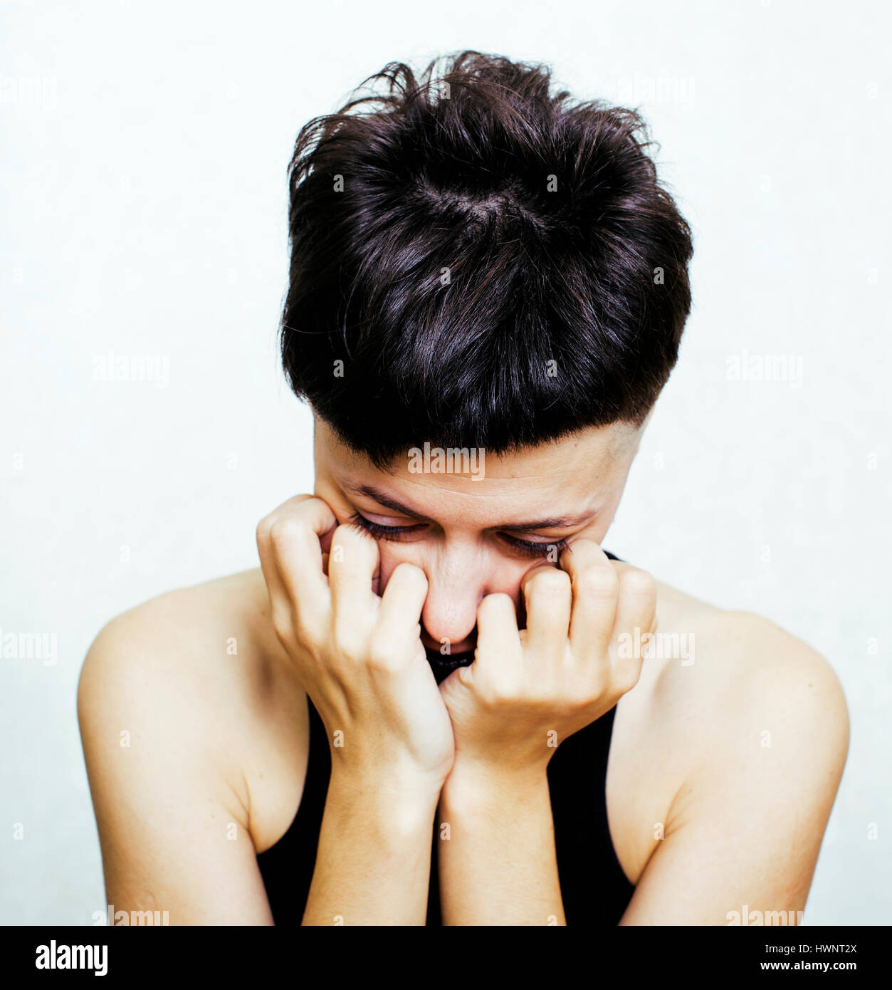 portrait of young girl teenage looking bad like junkie isolated on ...