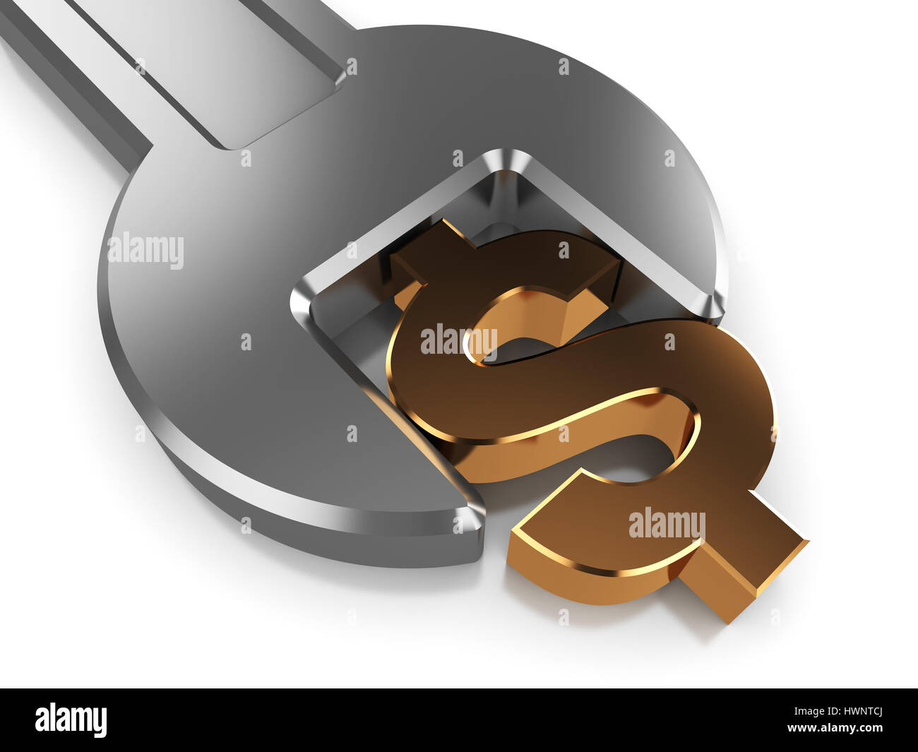 abstract 3d illustration of dollar sign and wrench, business tuning ...