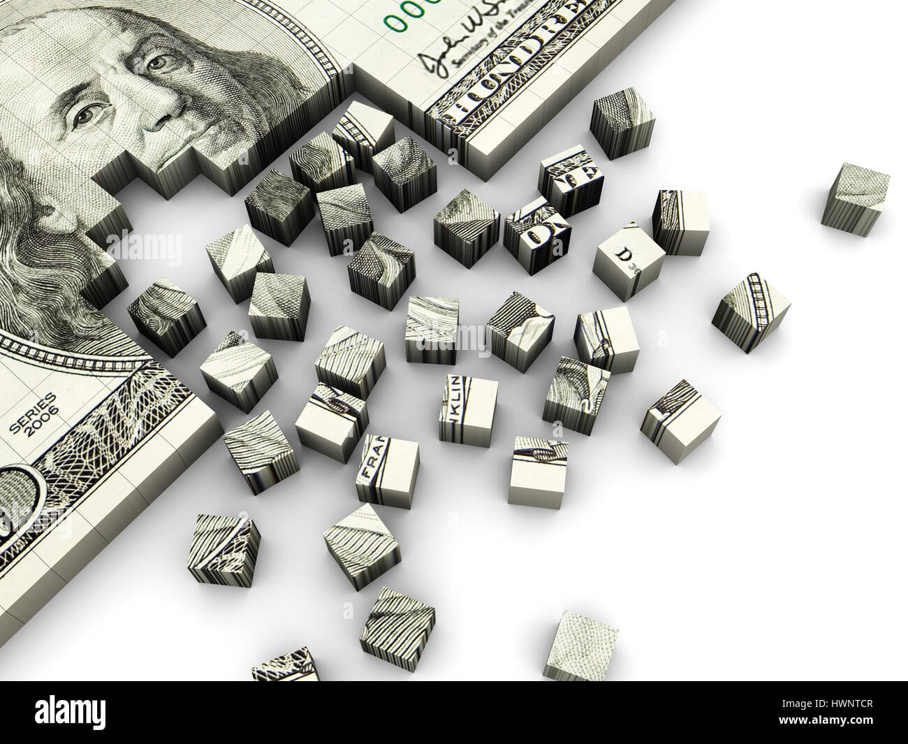 3d illustration of dollar banknote built from cube blocks Stock Photo ...