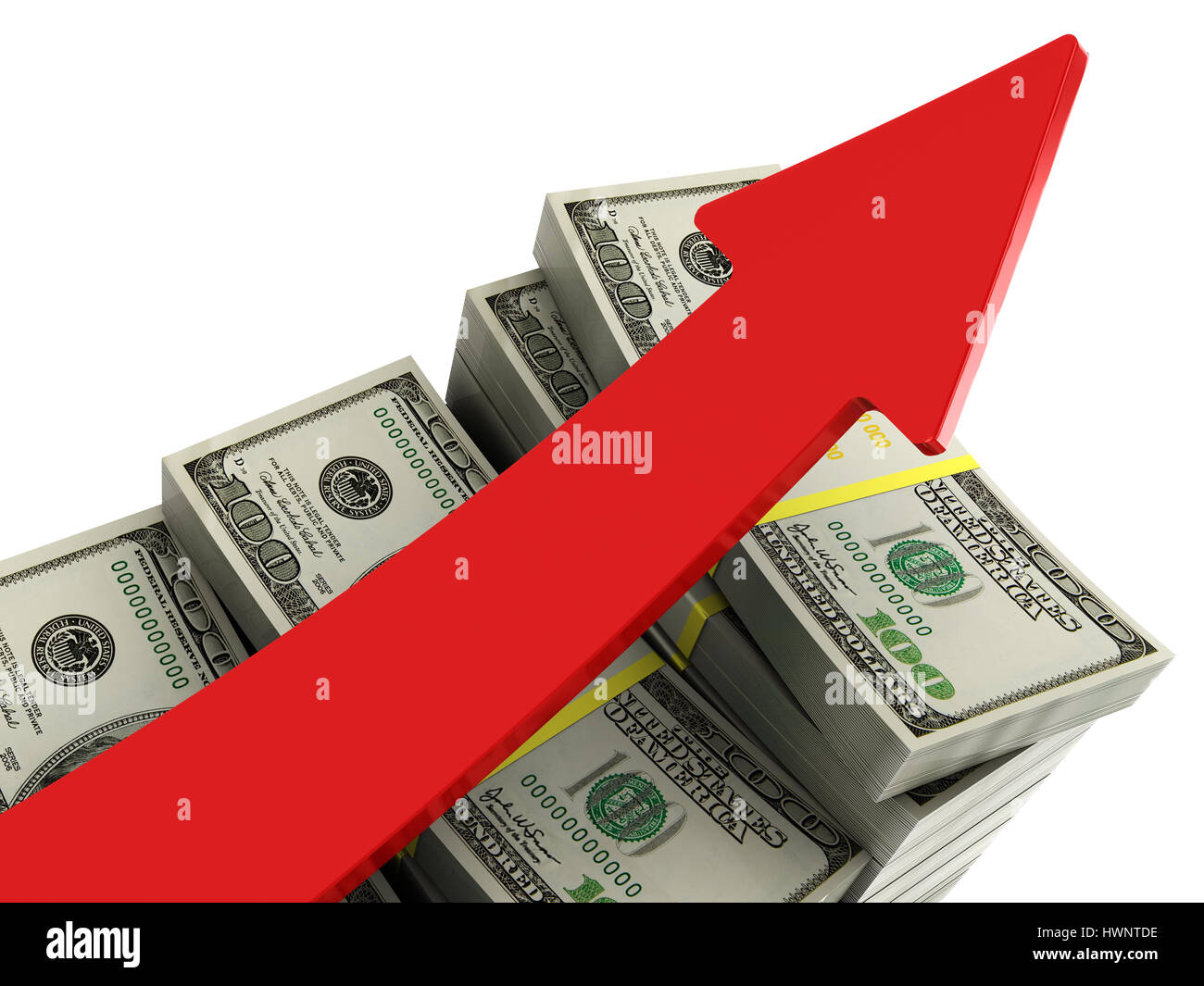 3d illustration of money rising charts with red arrow Stock Photo - Alamy