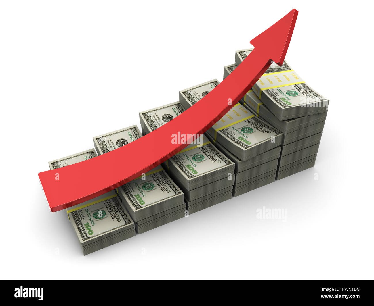 3d illustration of dollars rising charts with red arrow Stock Photo - Alamy