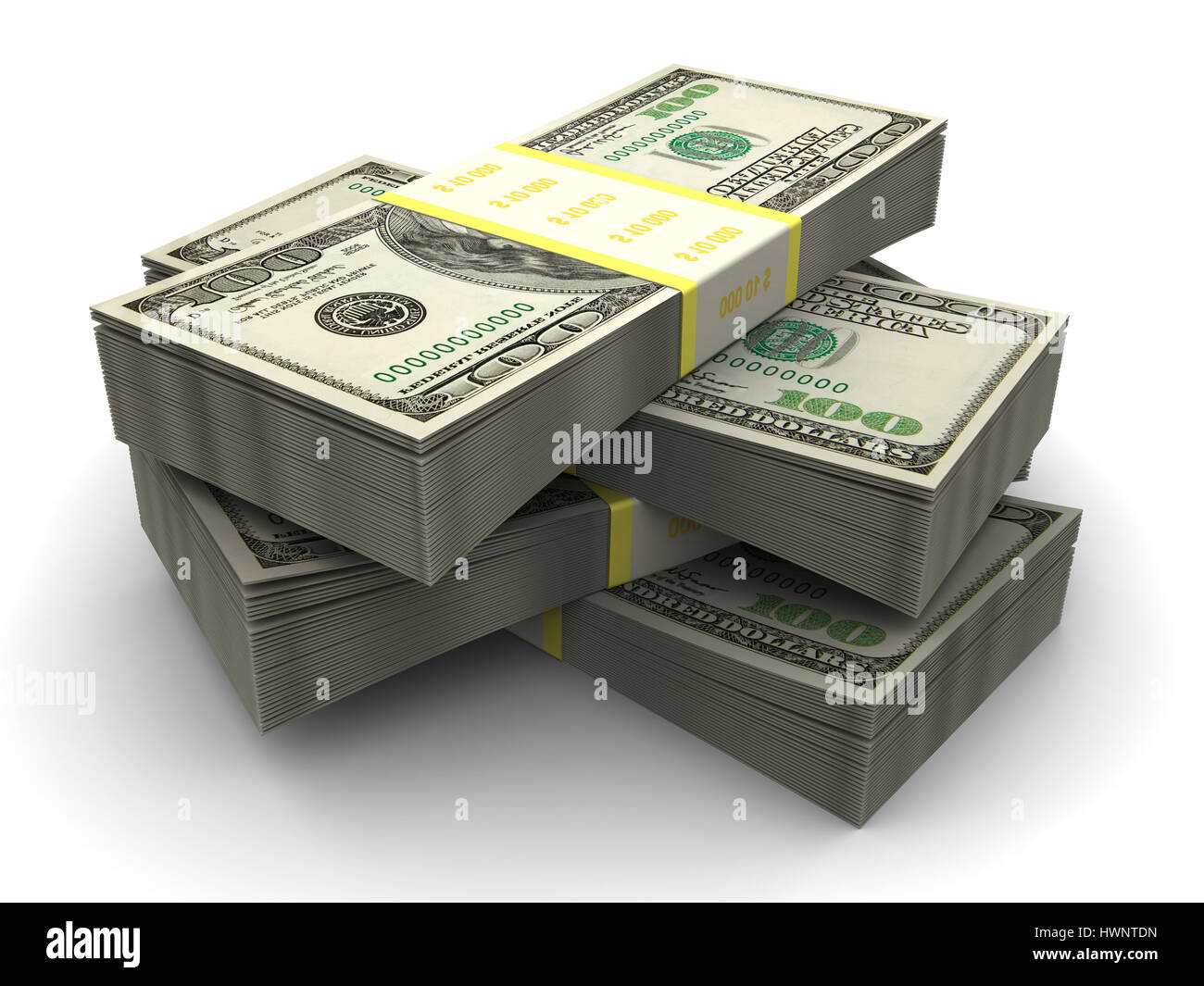 3d illustration of dollars stack over white background Stock Photo - Alamy