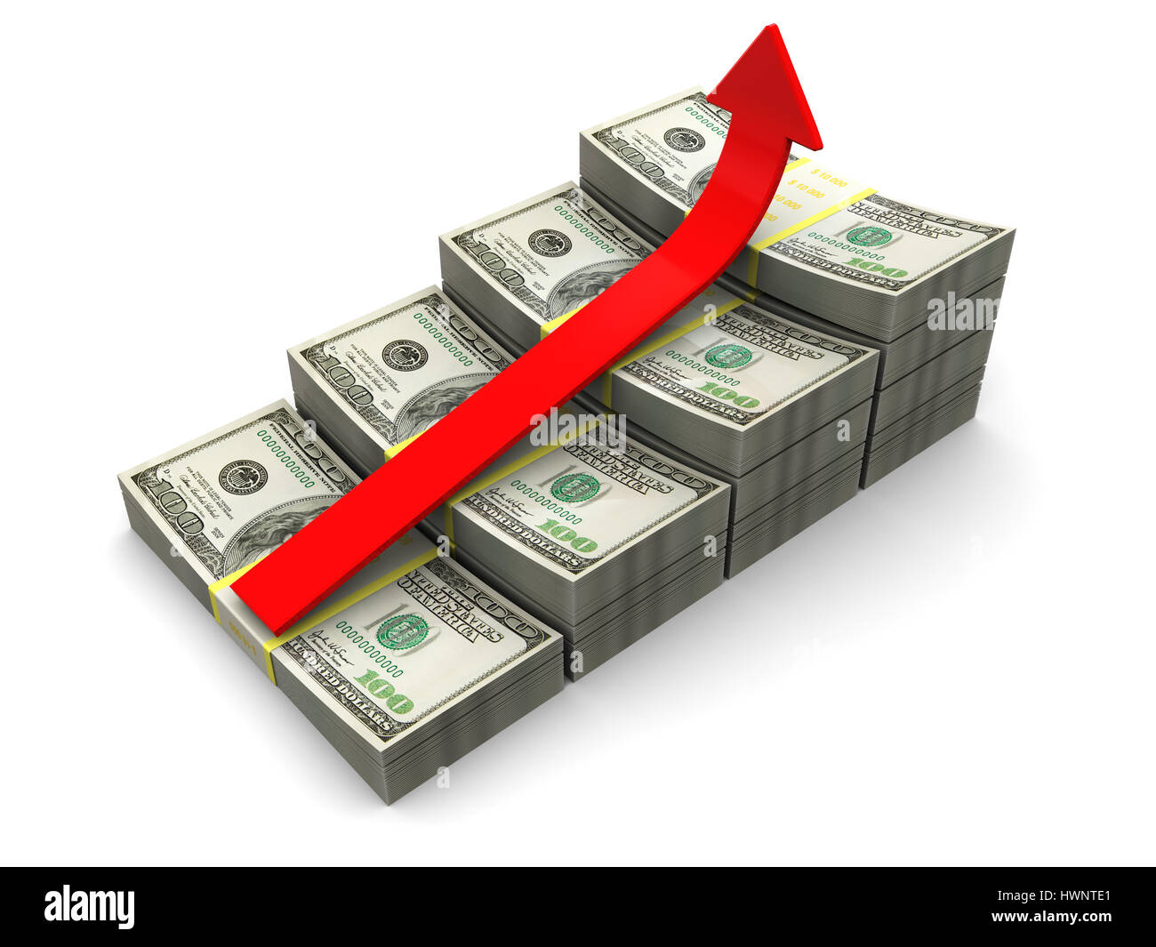 3d illustration of raising dollars chart with red arrow Stock Photo - Alamy