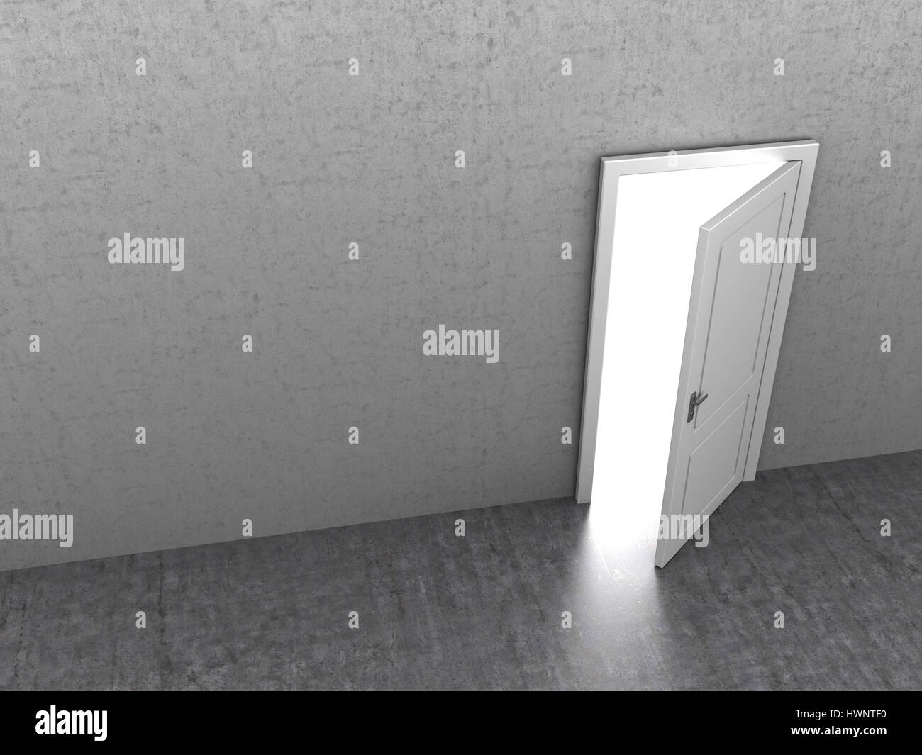 abstract 3d illustration of opening door in concrete room Stock Photo ...
