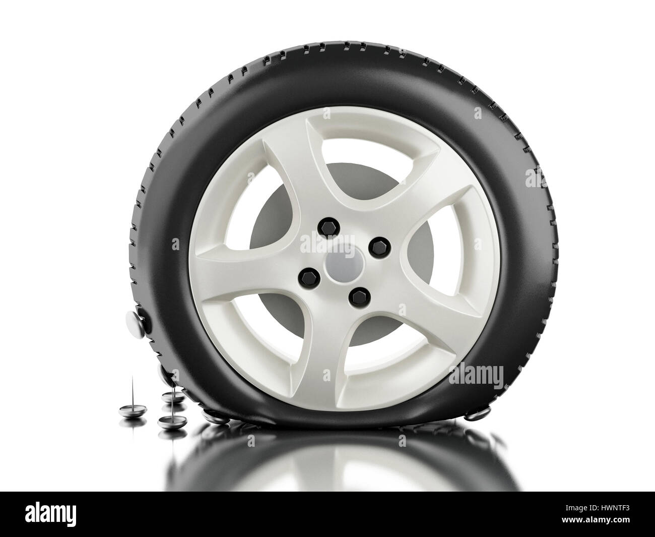 3d illustration. Close up of flat tire. Tire service concept. Isolated ...