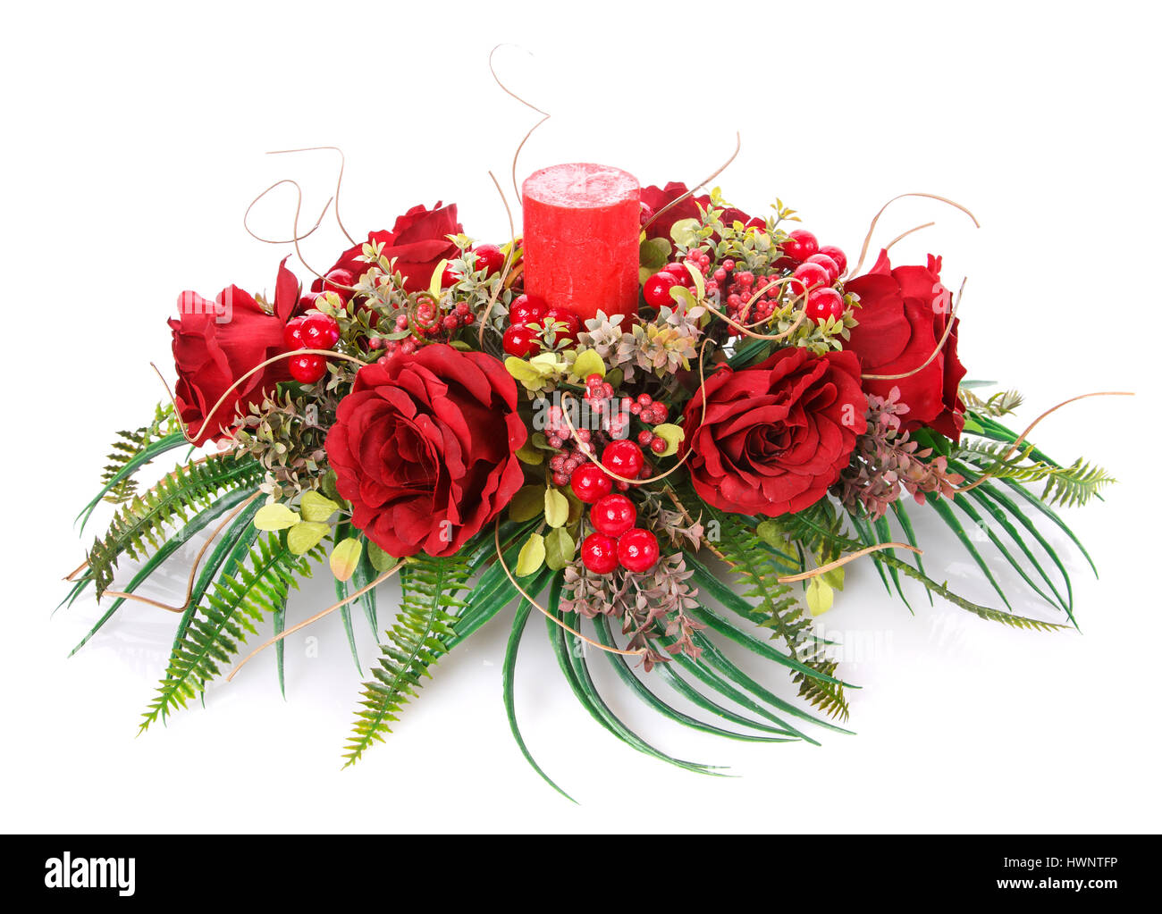 decoration with flowers and candles composition Stock Photo - Alamy
