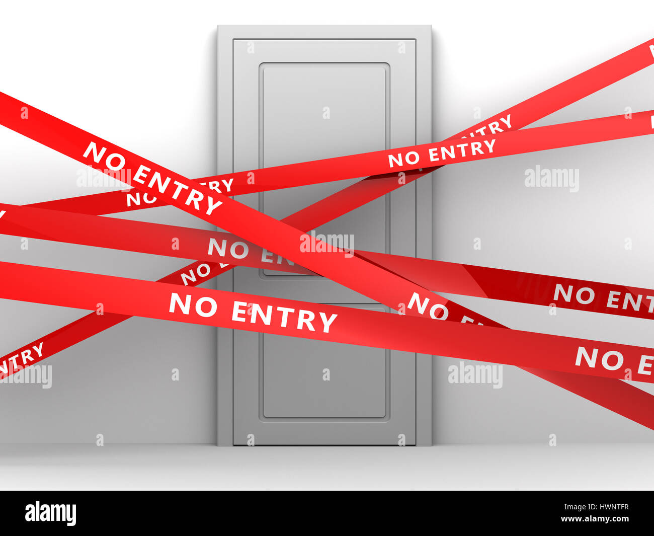 3d illustration of room door and 'no entry' tape Stock Photo - Alamy