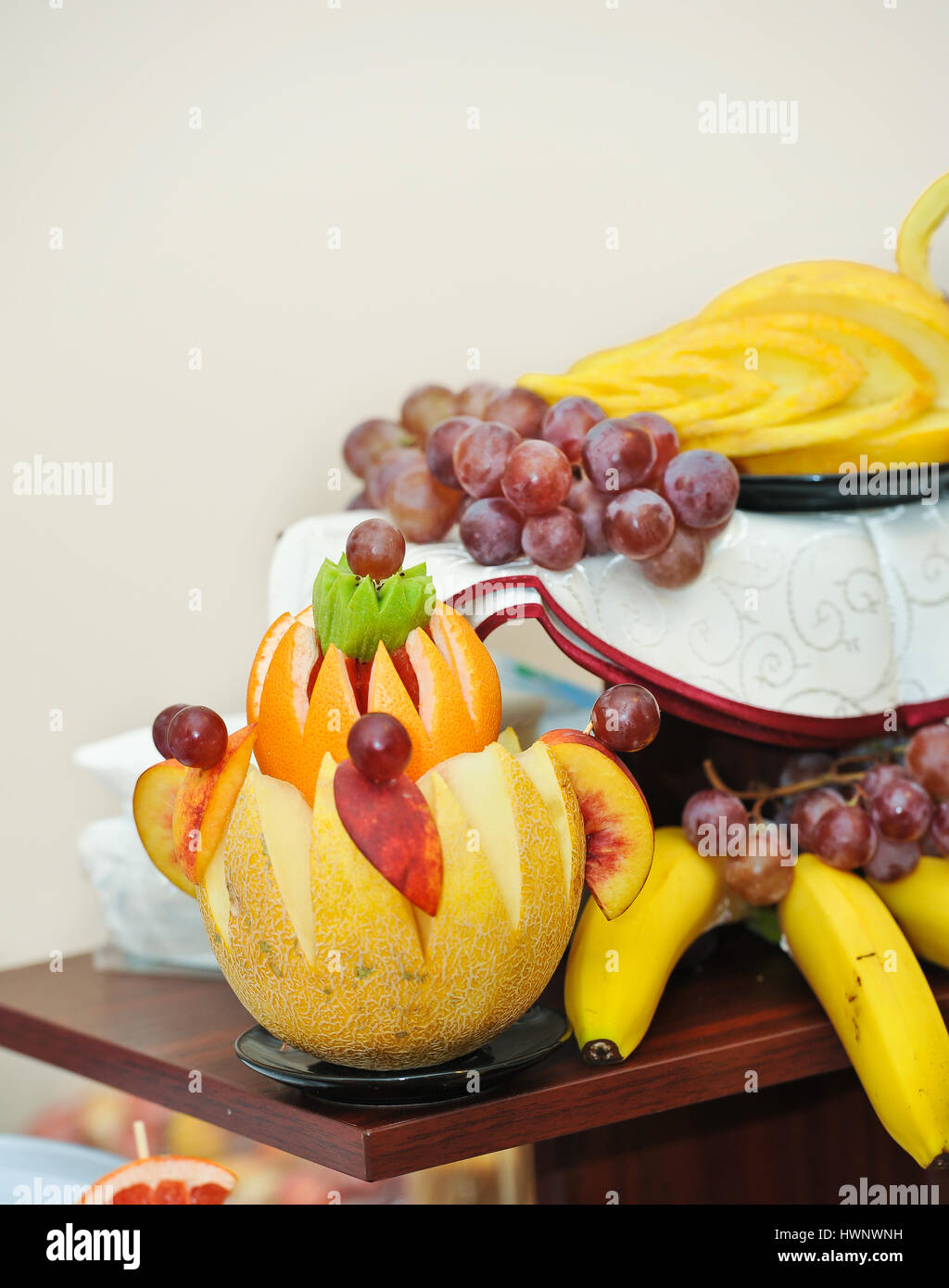 Carved Fruit Arrangement .fresh various fruits Stock Photo - Alamy