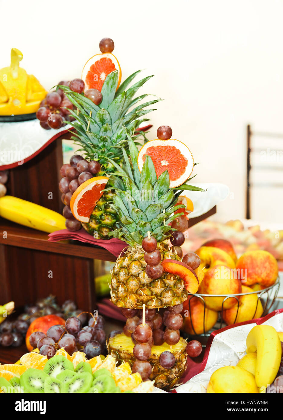 Carved Fruit Arrangement .fresh various fruits Stock Photo - Alamy